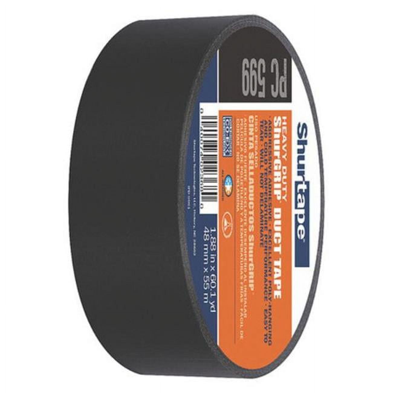 Shurtape Duct Tape,Black,1 7/8 in x 60 yd,9 mil PC 009 BLK-48mm x 55m ...