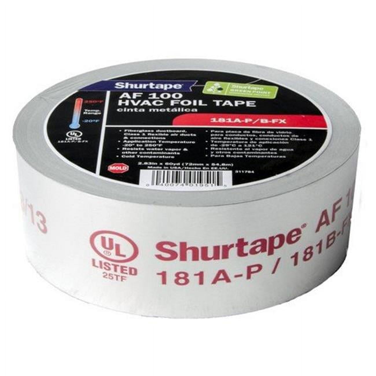 Shurtape AF 100 UL 181A-P/B-FX Listed/Printed Aluminum Foil Tape, 72mm ...
