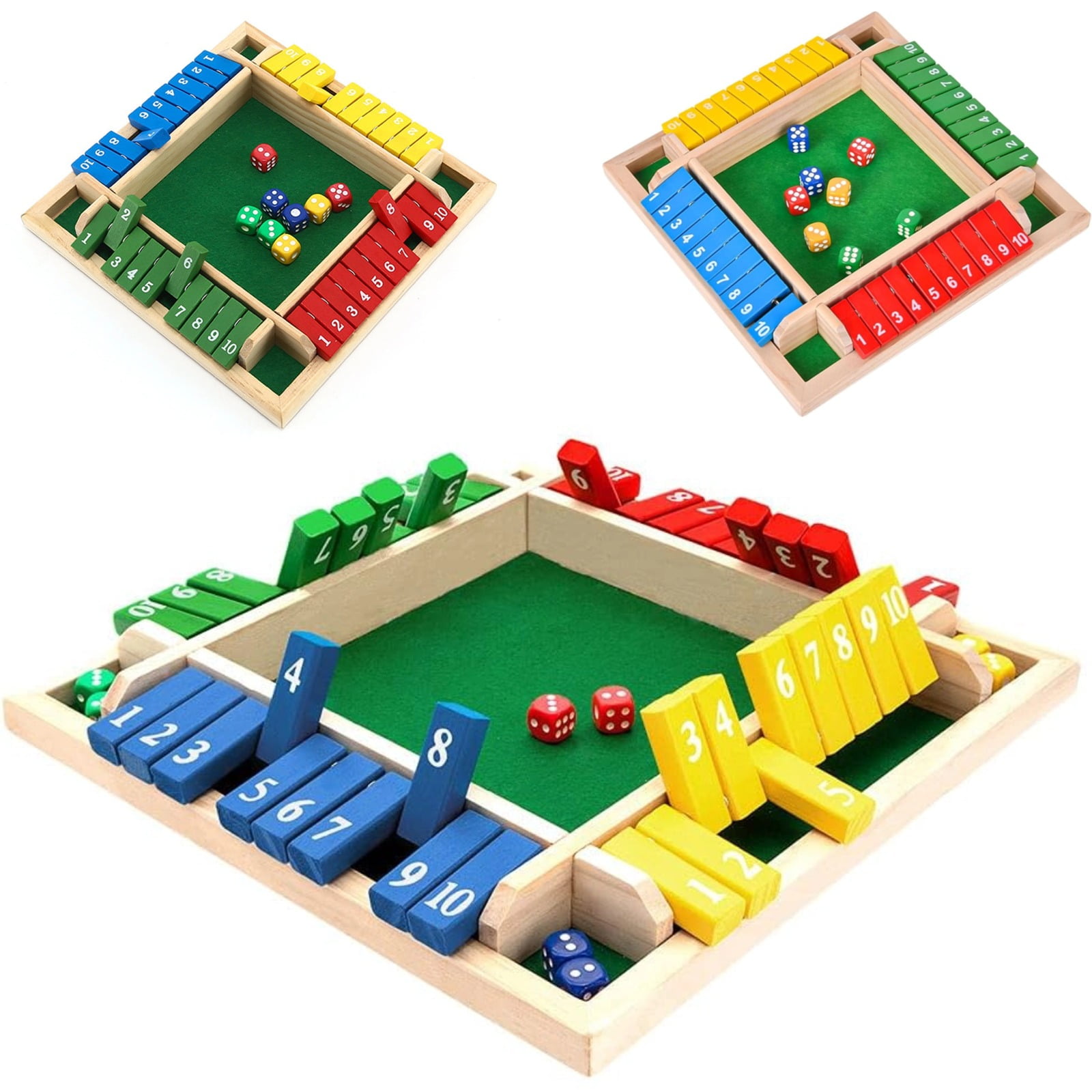 Shut The Box Game: 2-6 Player Wooden Board Math Game with 2-12 Dice ...