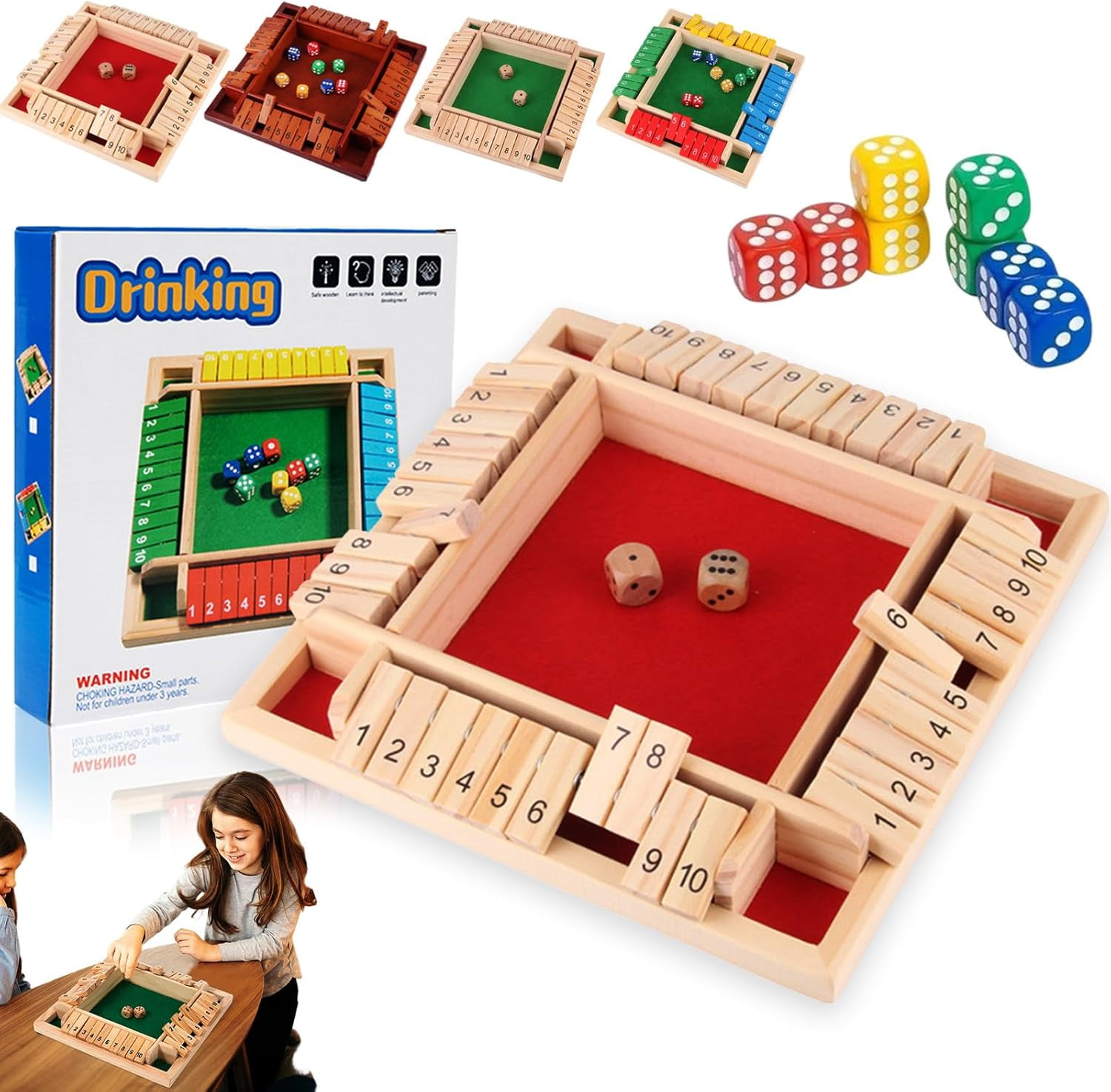 Shut The Box Game, 2026 New Four-Sided Flip Card Game Toys, with 8 Dice ...