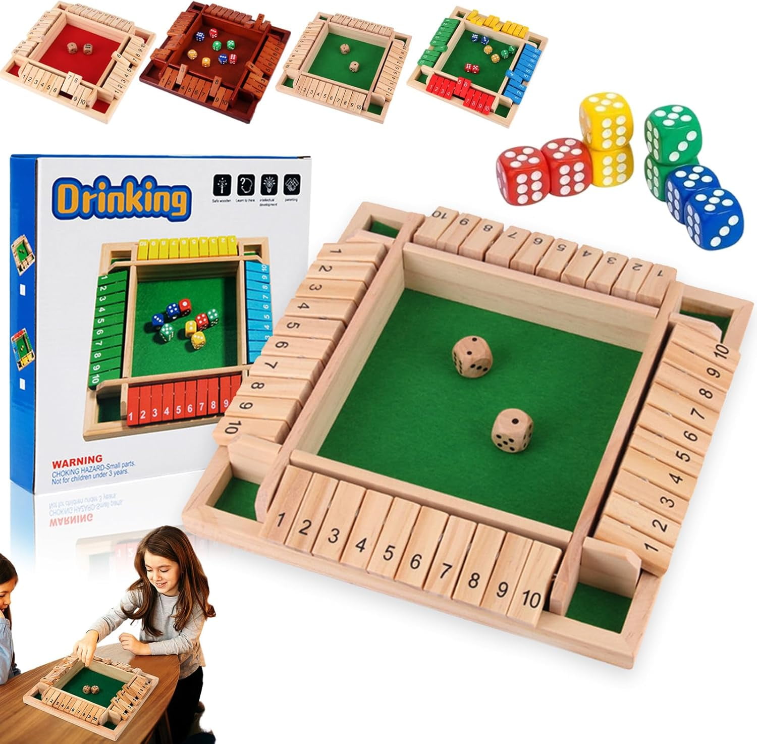 Shut The Box Game, 2026 New Four-Sided Flip Card Game Toys, with 8 Dice, 4 Sided Family Math ...