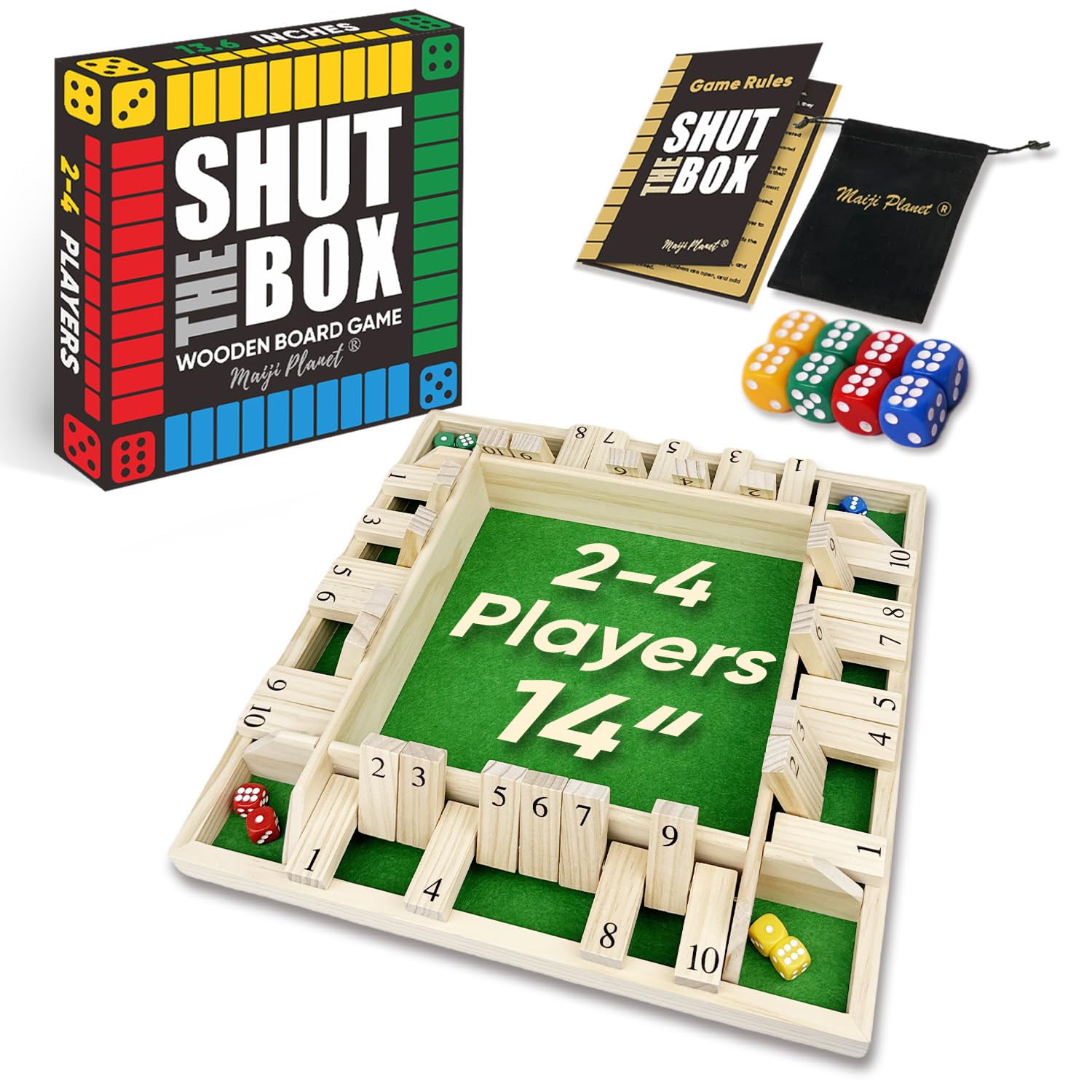 Shut The Box Game for 4 Player, Math Family Night Dice Board Game ...