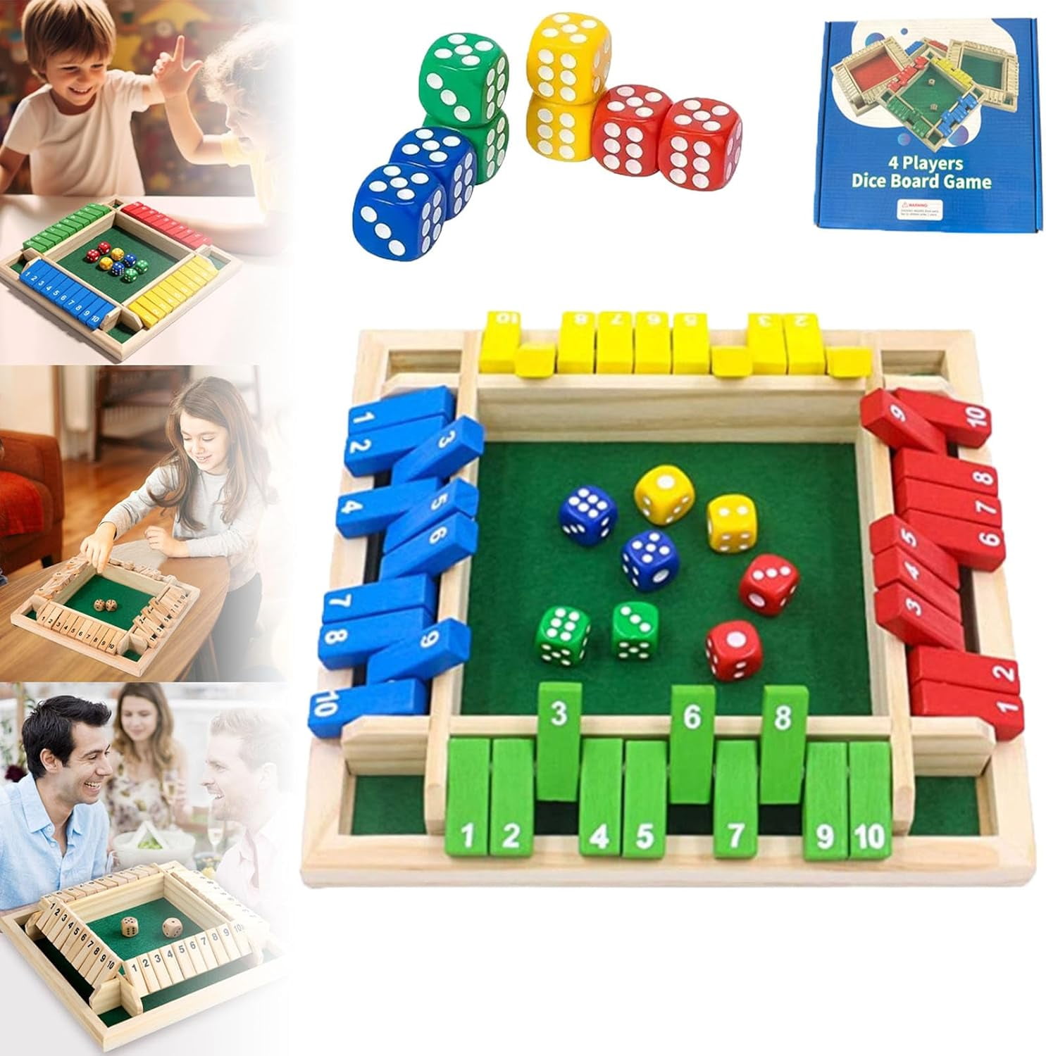 Shut The Box Game, Shut The Box-Wooden Dice Board Game, Four-Sided Flip ...
