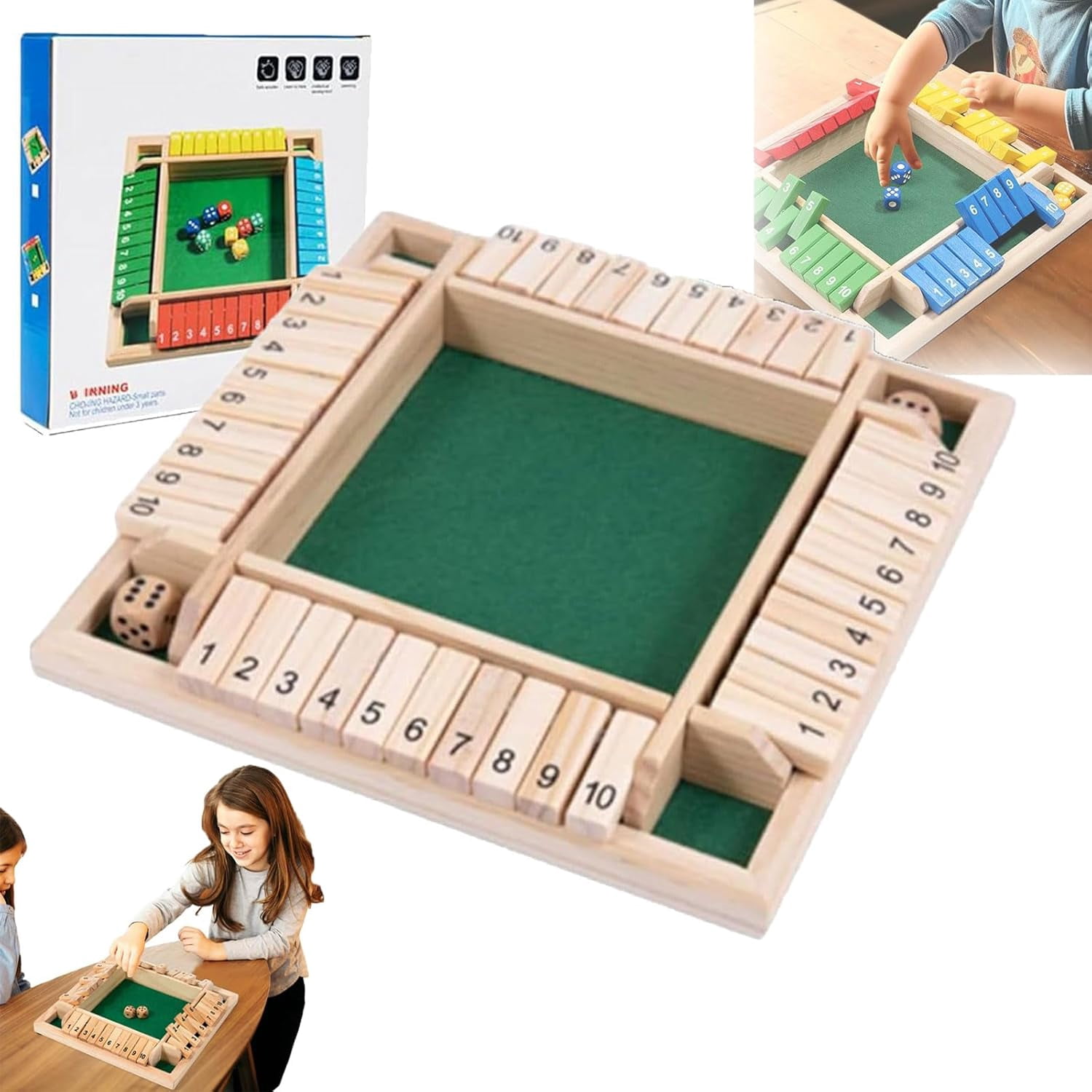 Shut The Box Game, Shut The Box-Wooden Dice Board Game, Four-Sided Flip ...
