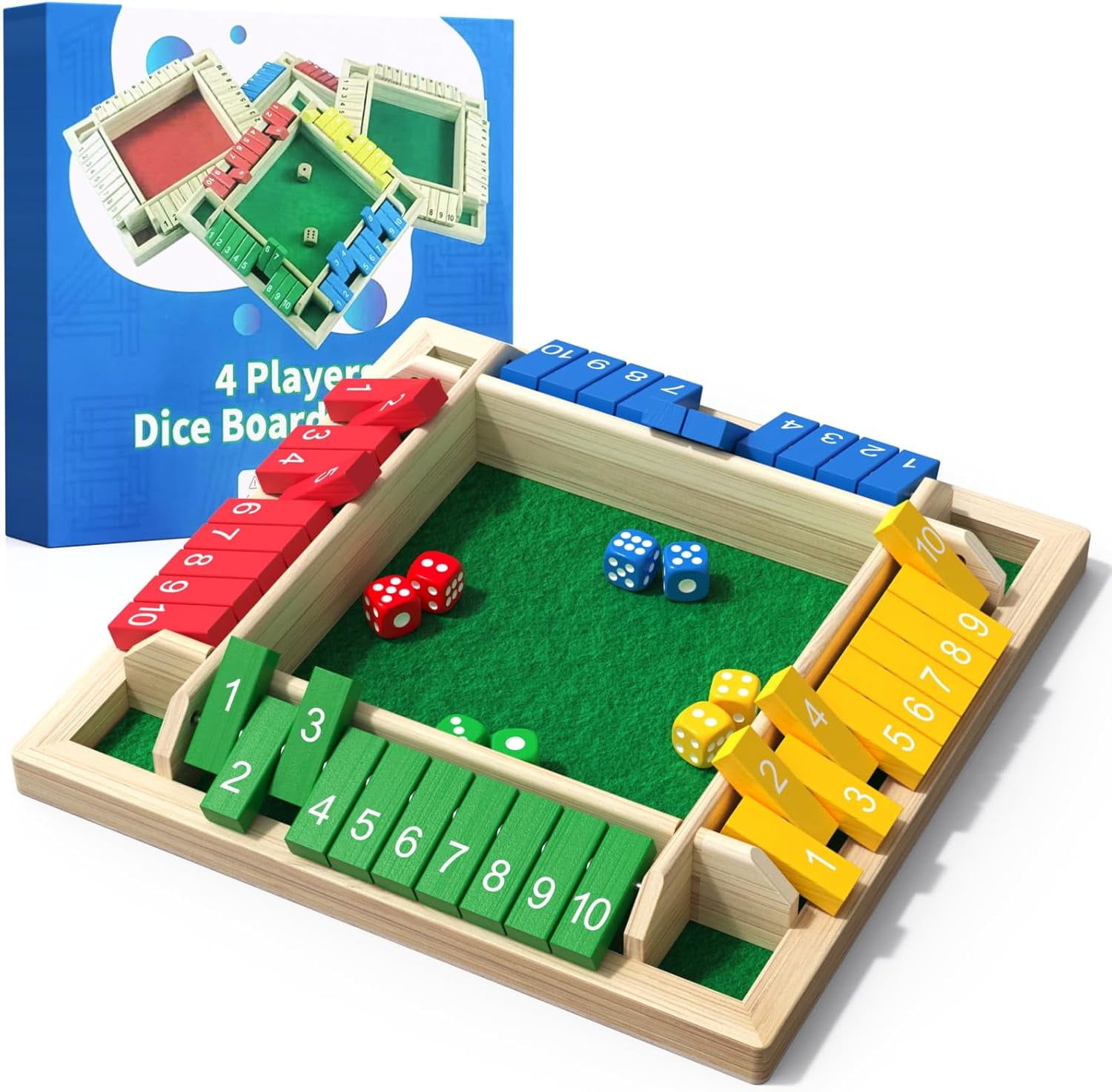 Shut The Box Game Wooden with Dice, 2-4 Player Math Strategy Game ...