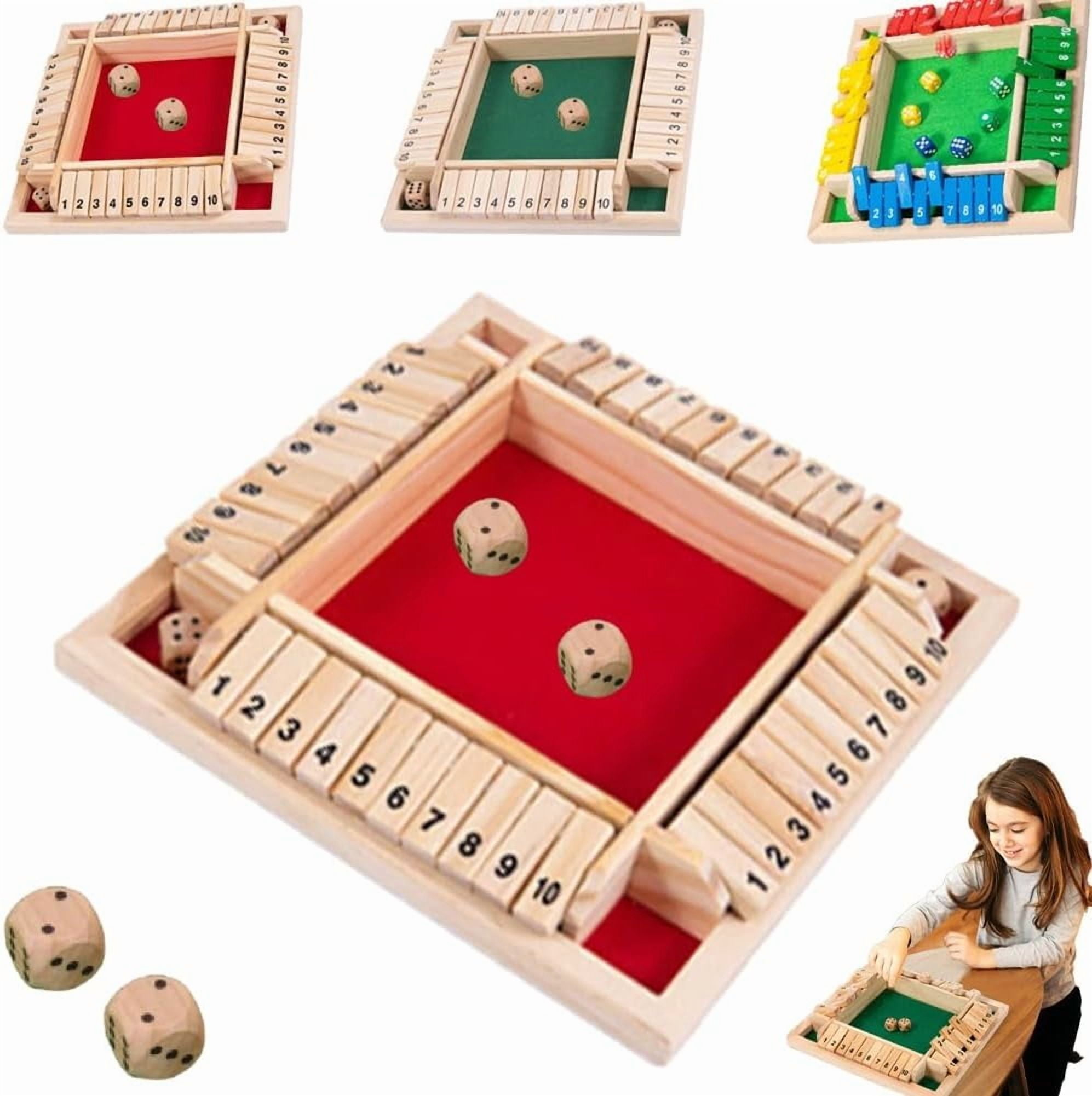 Shut The Box-Wooden Dice Board Game, 4-Player Wooden Dice Game That's ...