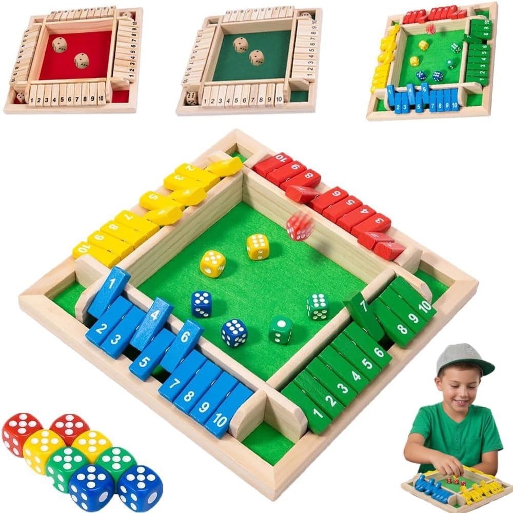 Shut The Box-Wooden Dice Board Game, 4-Player Wooden Dice Game That's ...