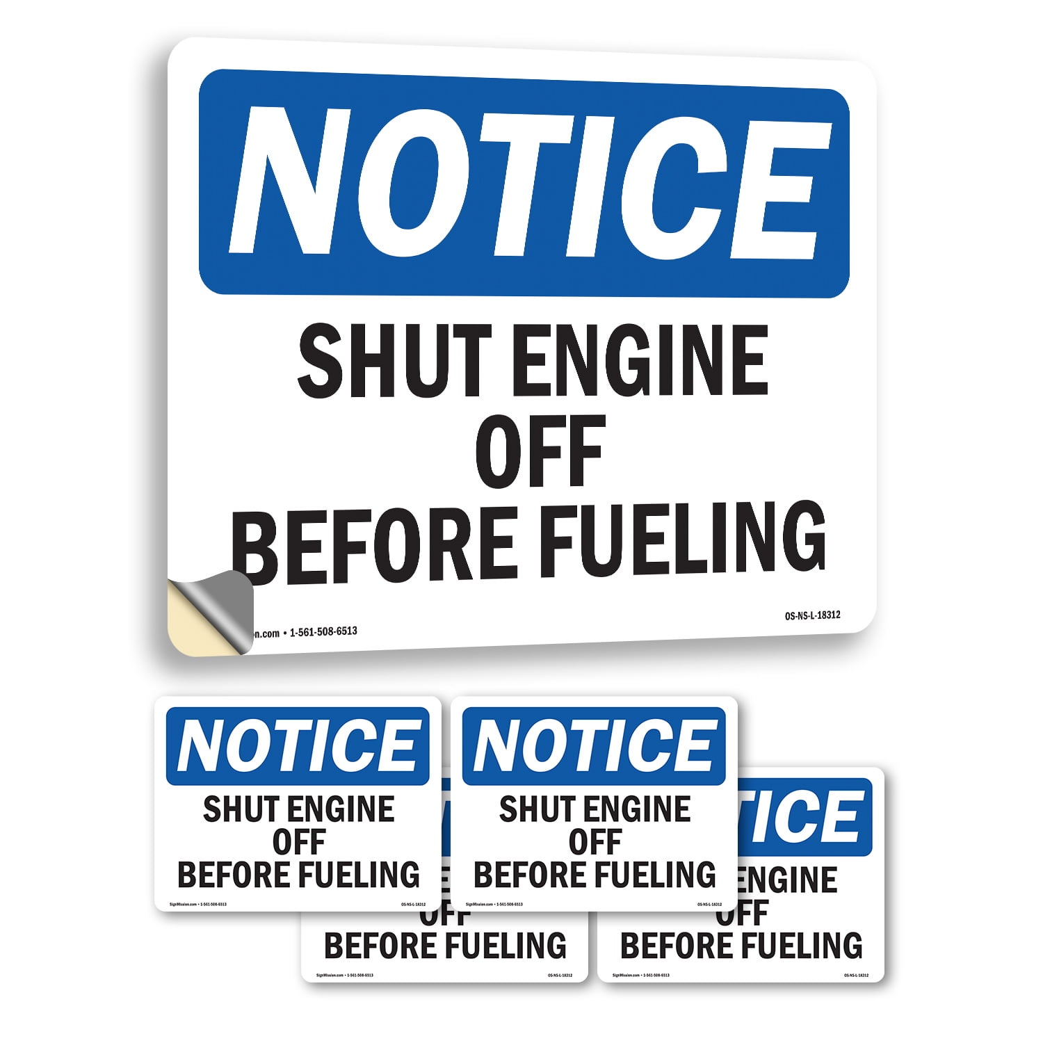 Shut Engine Off Before Fueling OSHA Notice Vinyl Decal Label 10 Inch x ...