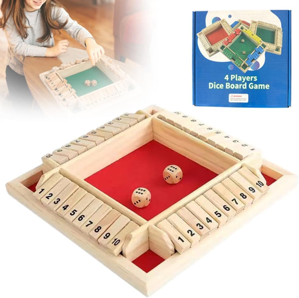 Shut The Box Board Game, 2025 New Four Sided Flipping Shut The Box Dice ...