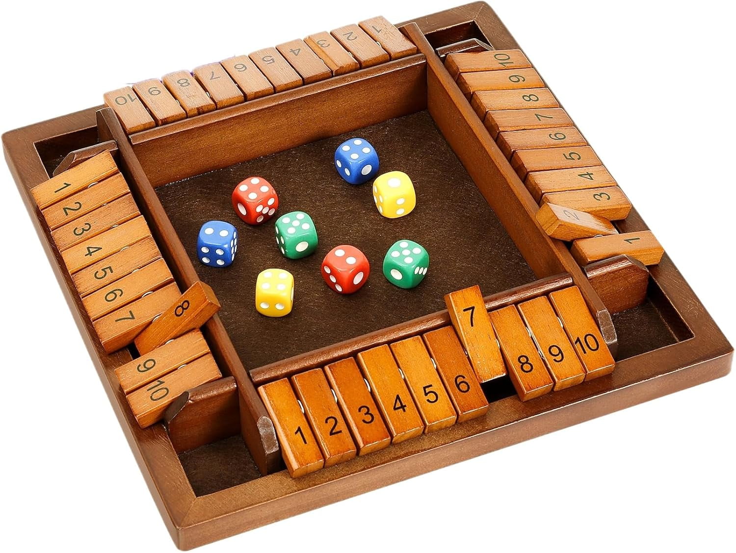 Shut The Box Dice Game, 10 Numbers Traditional Wooden Pub Bar Board ...