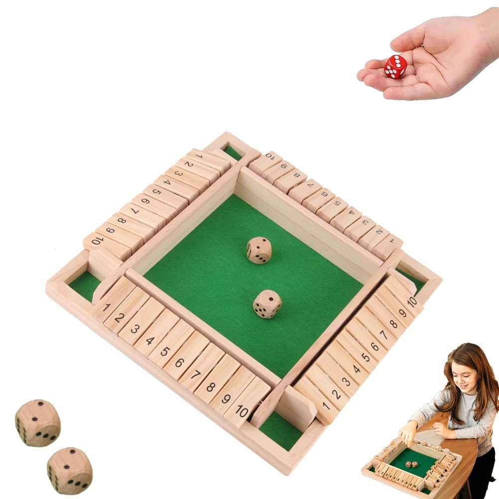 Shut The Box Dice Game,8 Dice 4 Players Wooden Board Table Math Skills ...
