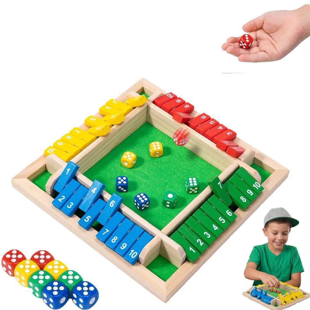Shut The Box Dice Game,8 Dice 4 Players Wooden Board Table Math Skills ...