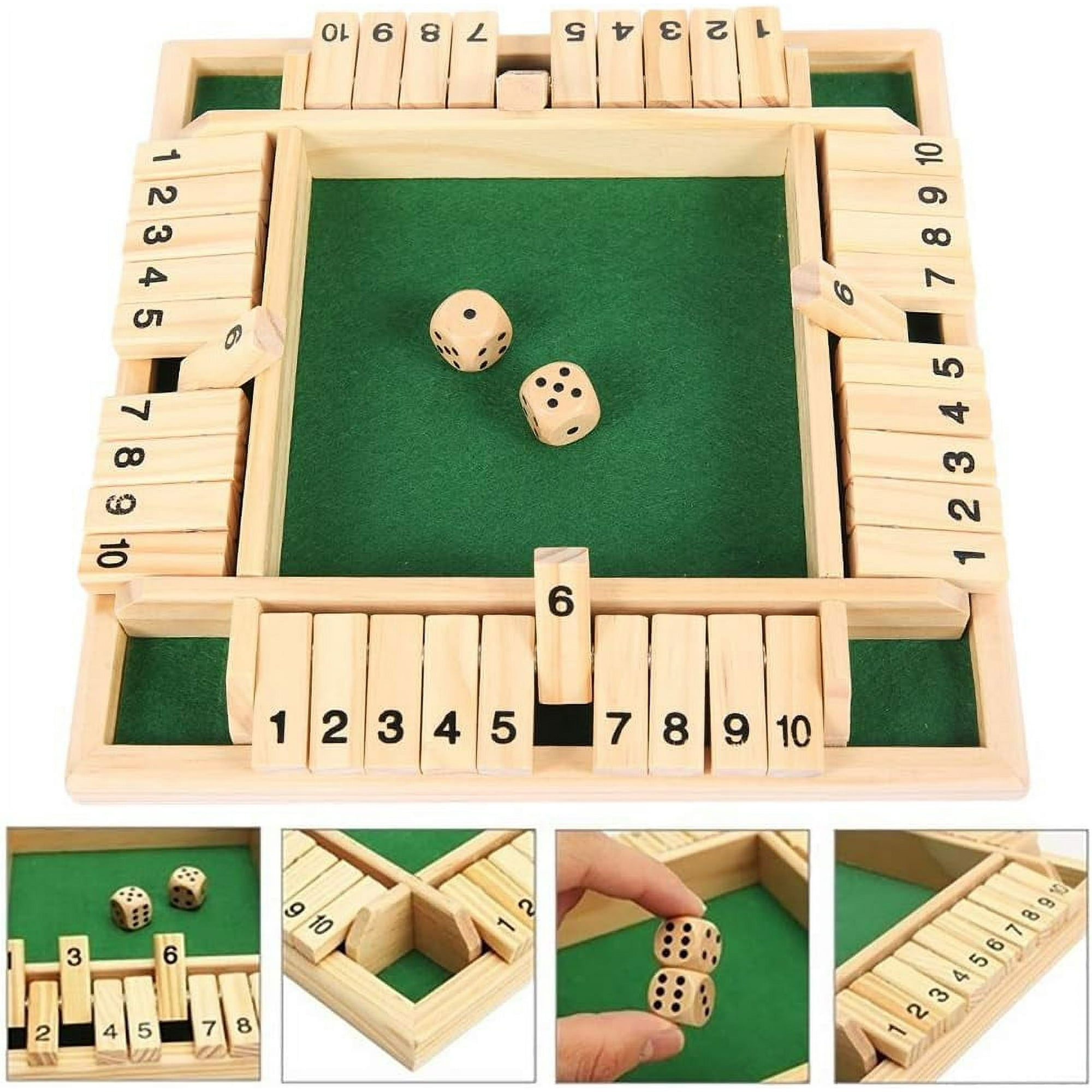 Shut The Box Dice Game,Classic 4 Sided Wooden Board Game Flip 10 ...