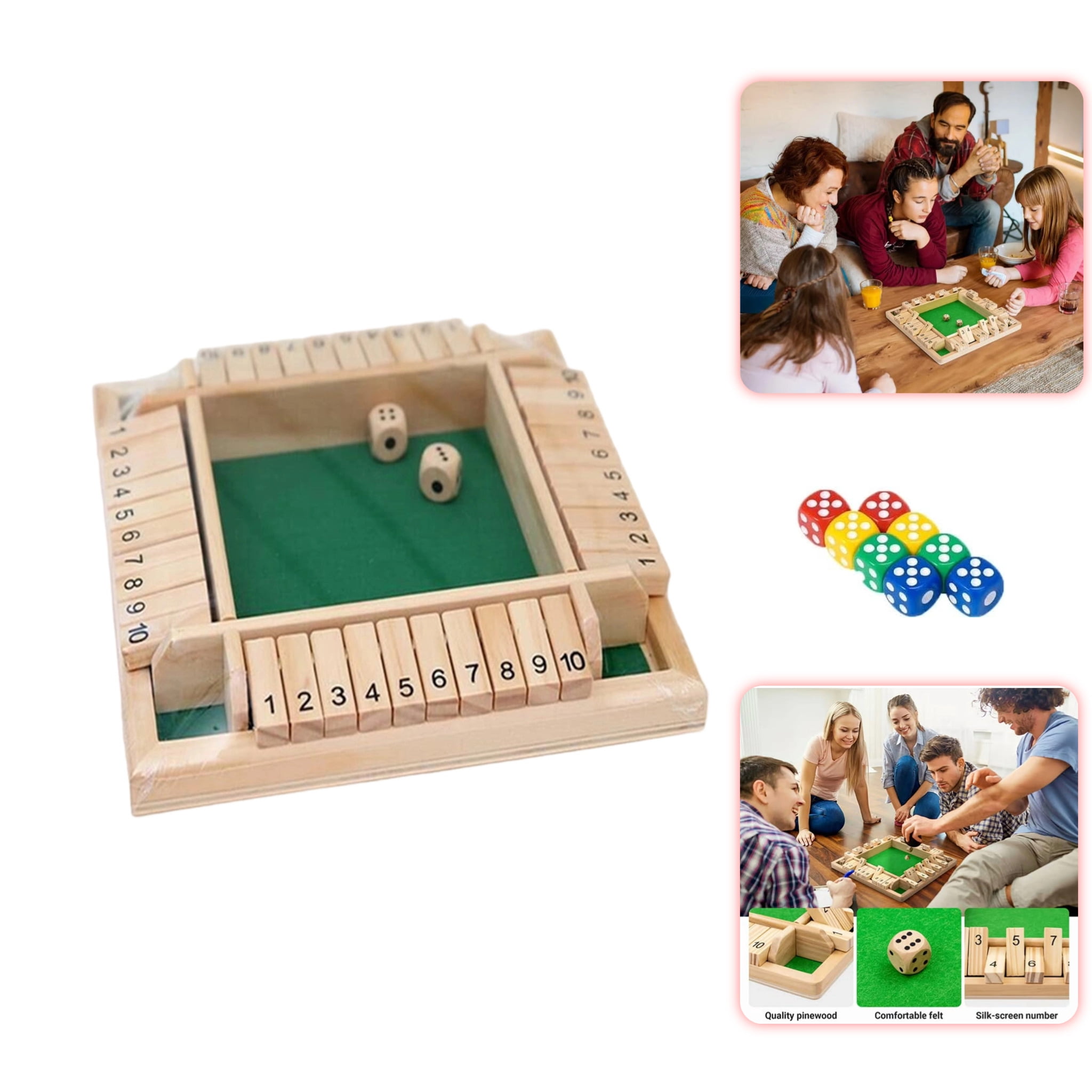1-4 Players Shut The Box Dice Game,10 Numbers Traditional Wooden Pub ...