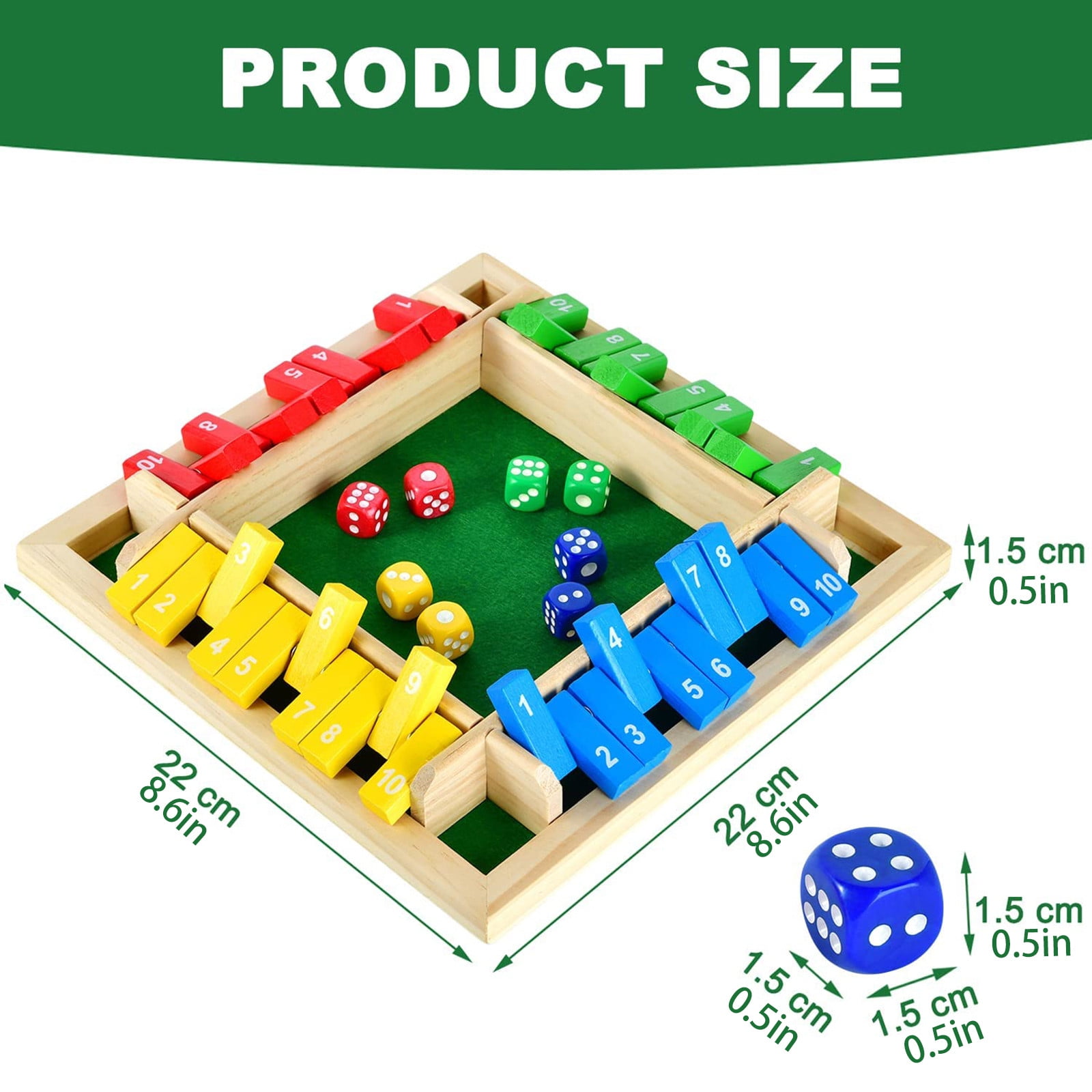 Shut The Box Dice Game for 2-4 Players, Family Wooden Board Table Math ...