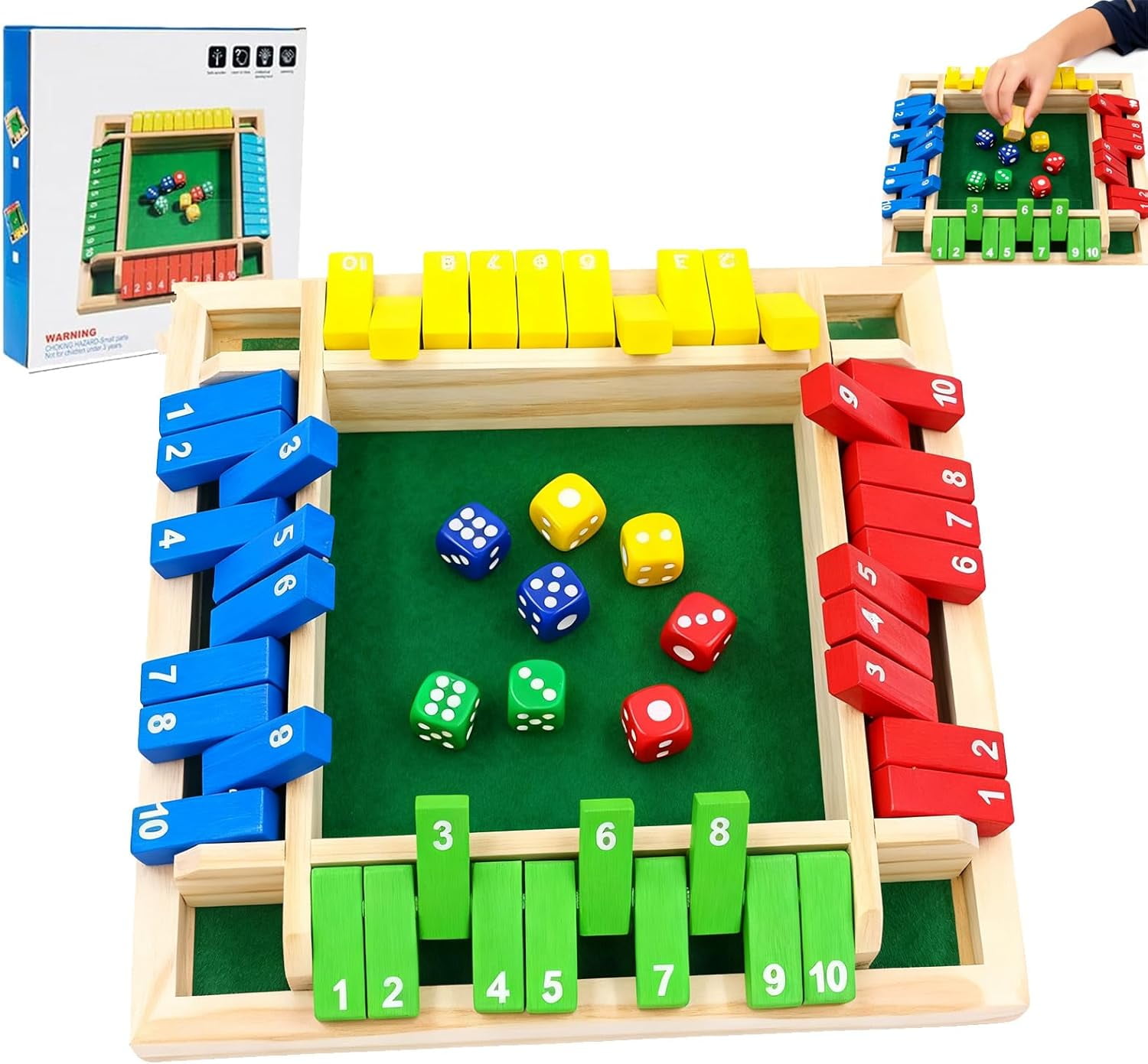 Shut The Box Game 4 Player, Four-Sided Flip Card Game Toys, Shut The ...