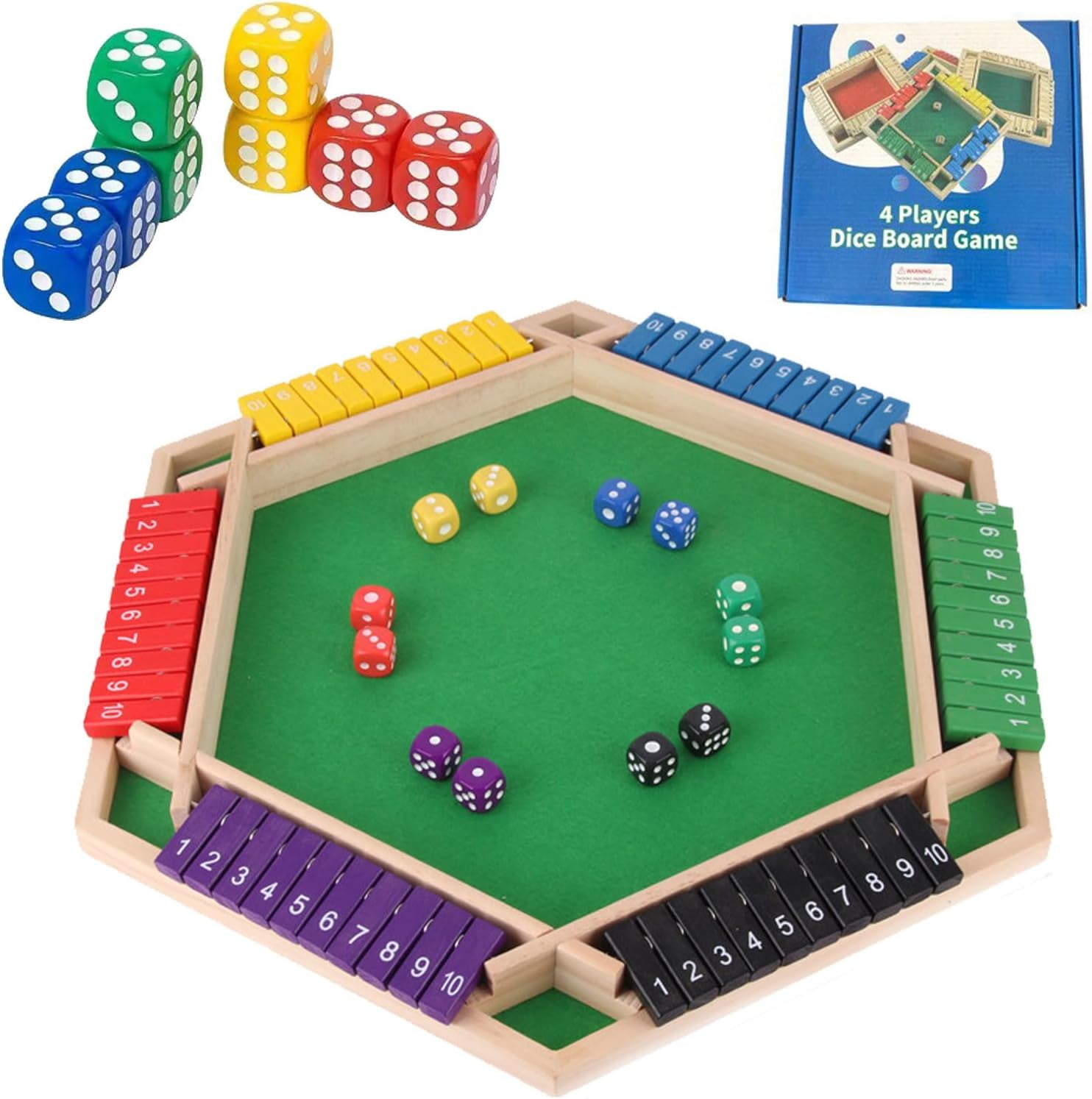 Shut The Box Game 6 Player-Wooden Dice Board Game, Six-Sided Flip Card ...