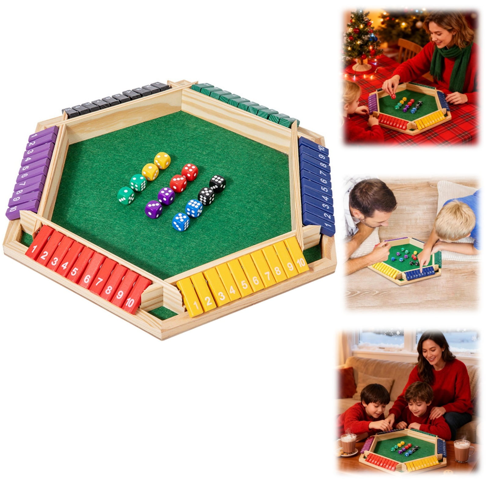 Shut The Box Game Large for 6 Players, 15 inch Wooden Board Table Math ...