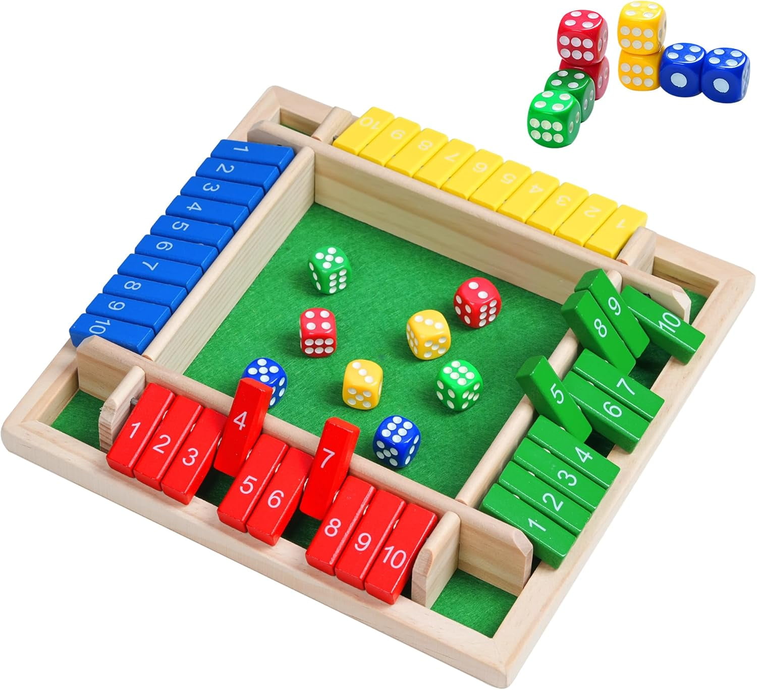 Shut The Box-Wooden Dice Board Game, 4 Player Board with 8 Dice ...