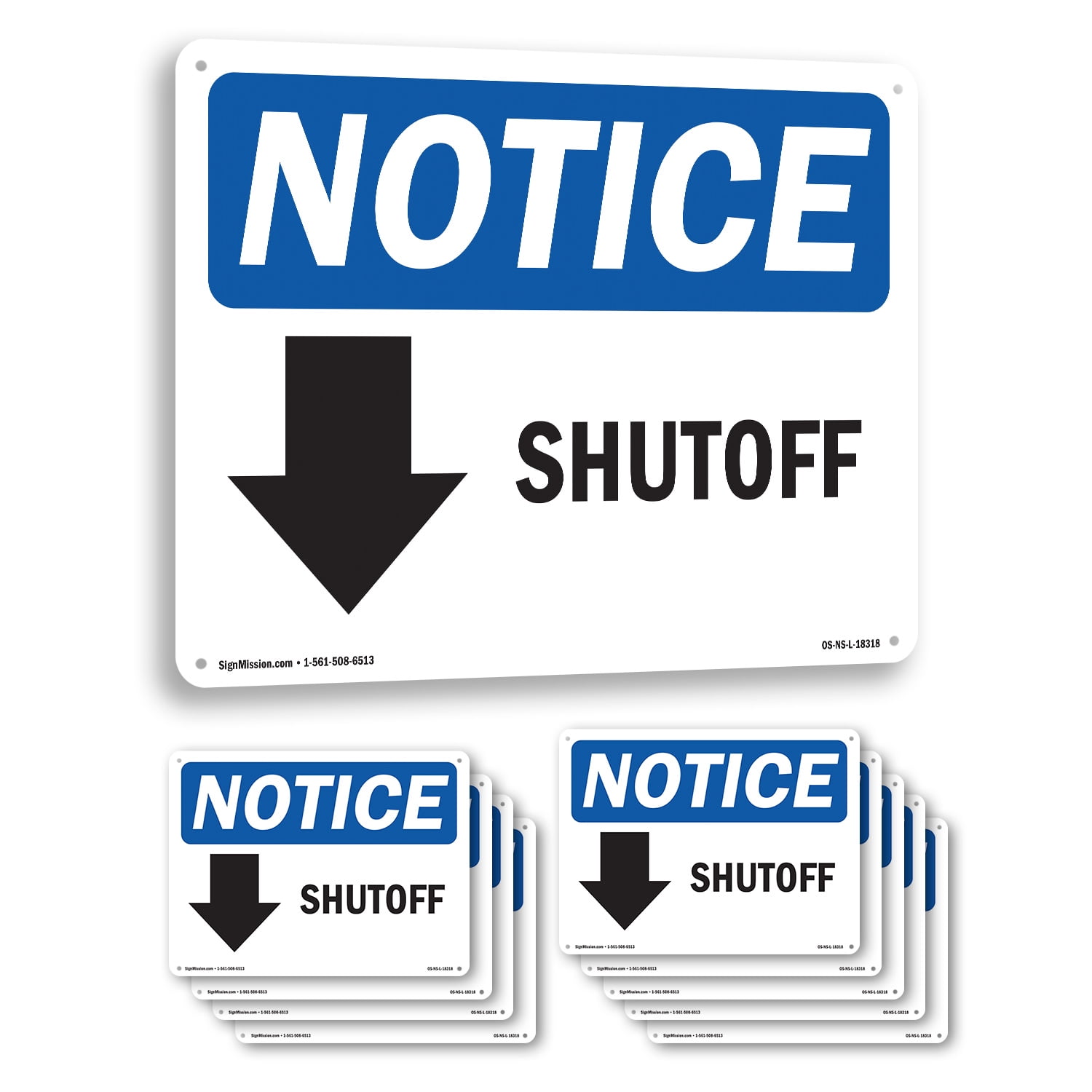 Shutoff [Down Arrow] OSHA Notice Rigid Plastic Sign 10 Inch x 7 Inch ...