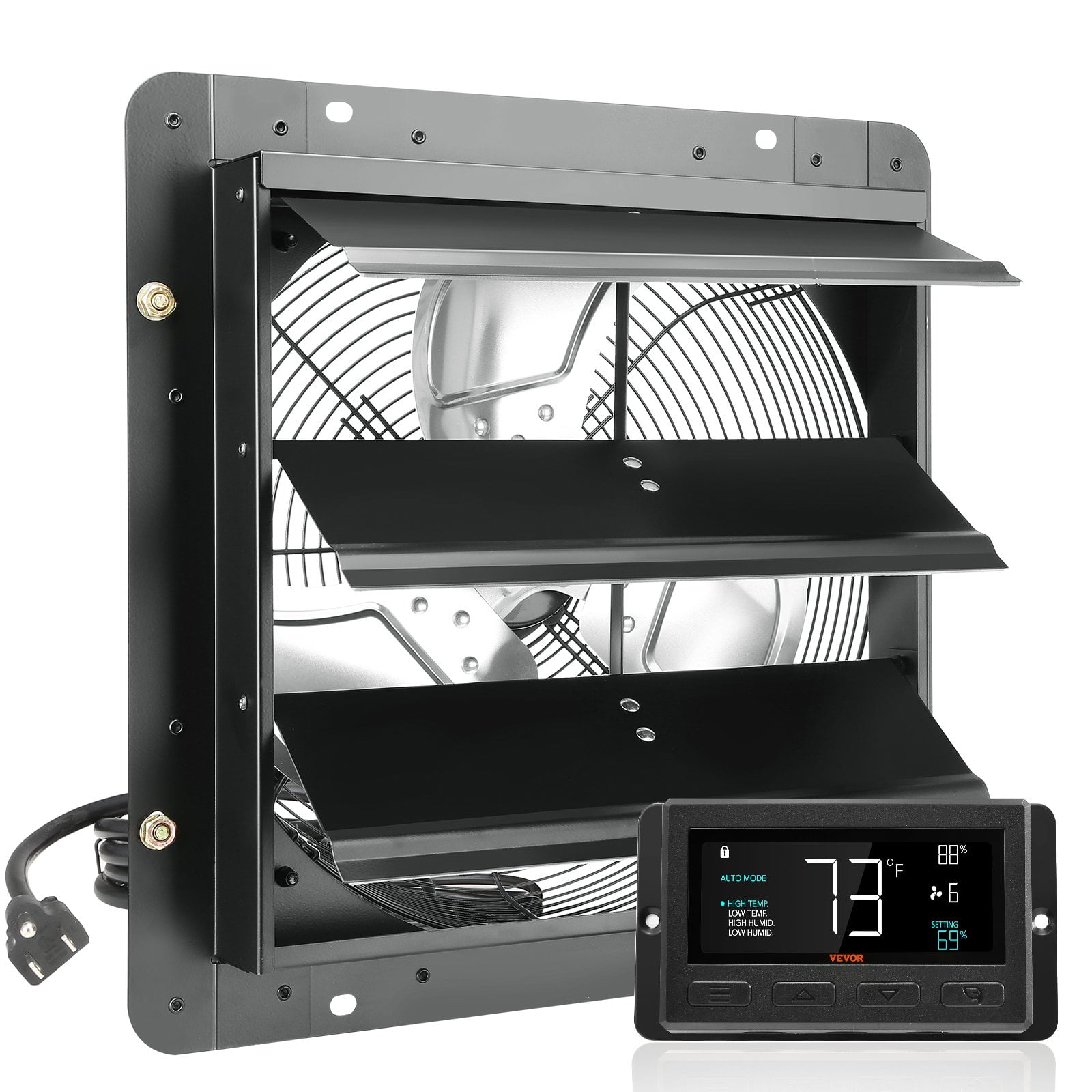 Shutter Exhaust Fan, 14'' with Temperature Humidity Controller, EC ...