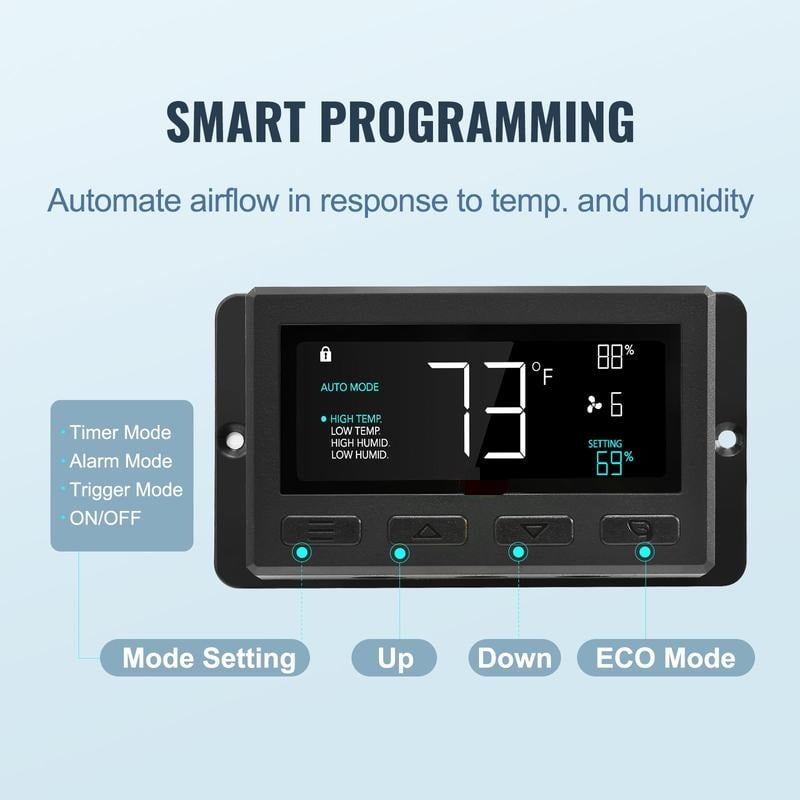 Shutter Exhaust Fan, 16'' with Temperature Humidity Controller, EC ...