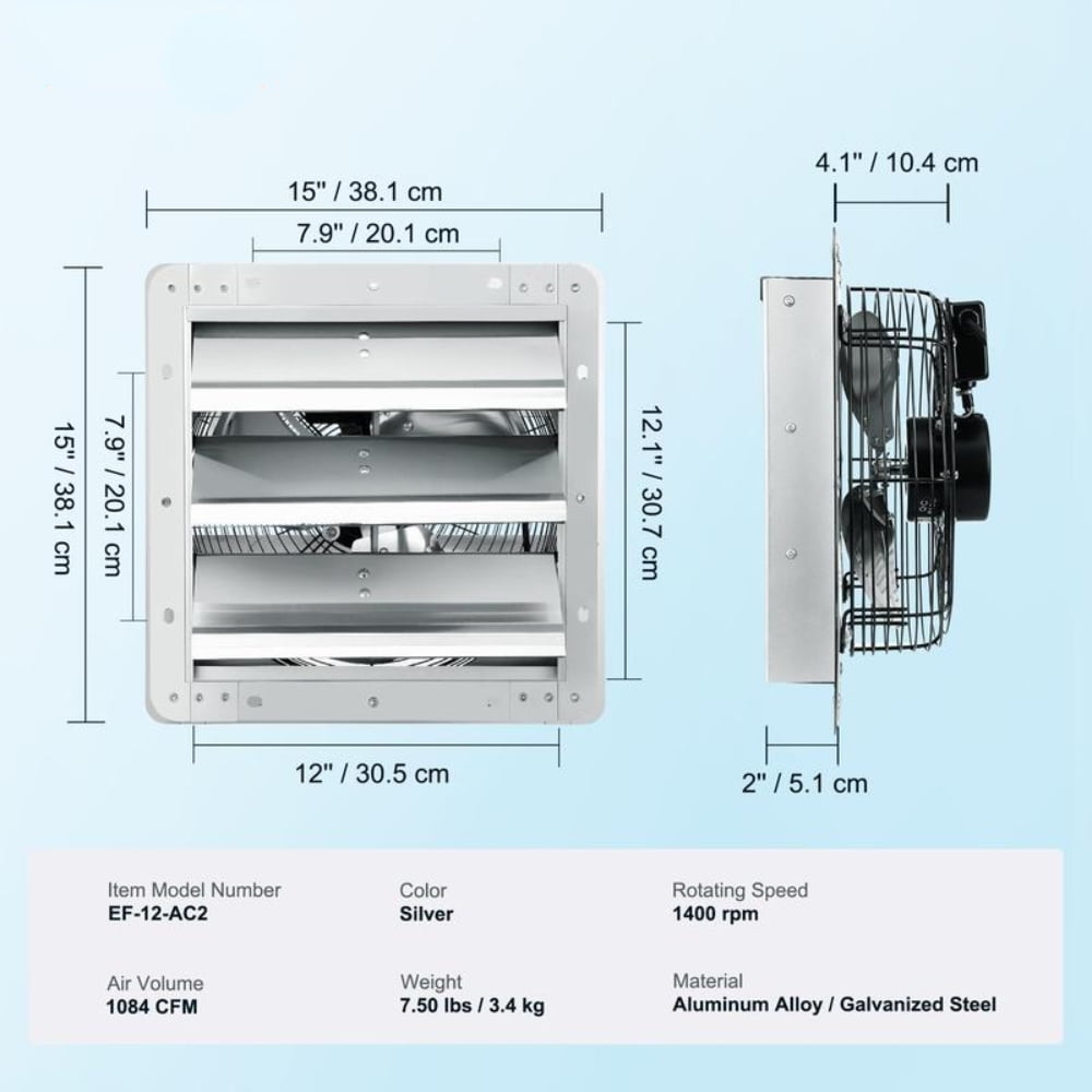 Shutter Exhaust Fan, 16'' with Temperature Humidity Controller, EC ...