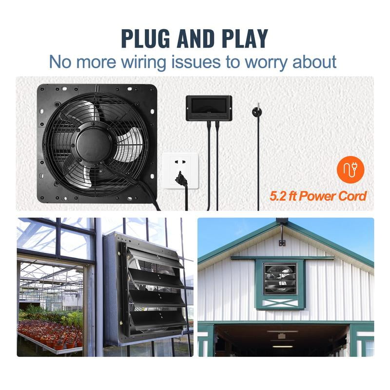 Shutter Exhaust Fan, 16'' with Temperature Humidity Controller, EC ...