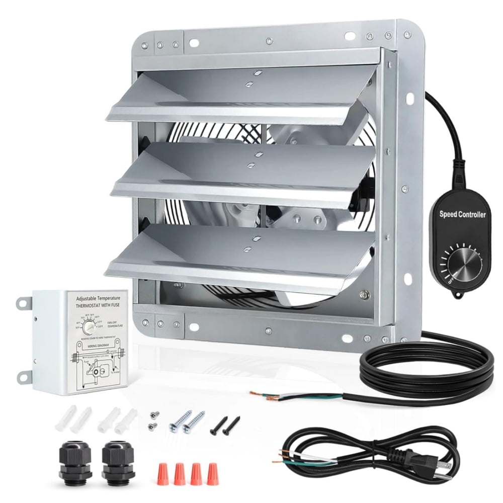 Shutter Exhaust Fan with Speed Controller and Power Cord for Garage ...