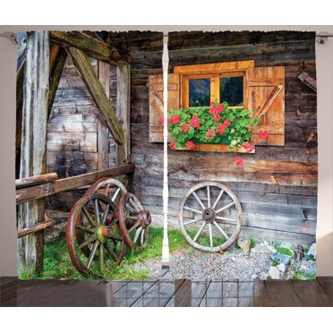 Rustic Curtains 2 Panels Set, Old Wooden Barn Door of Farmhouse Oak ...