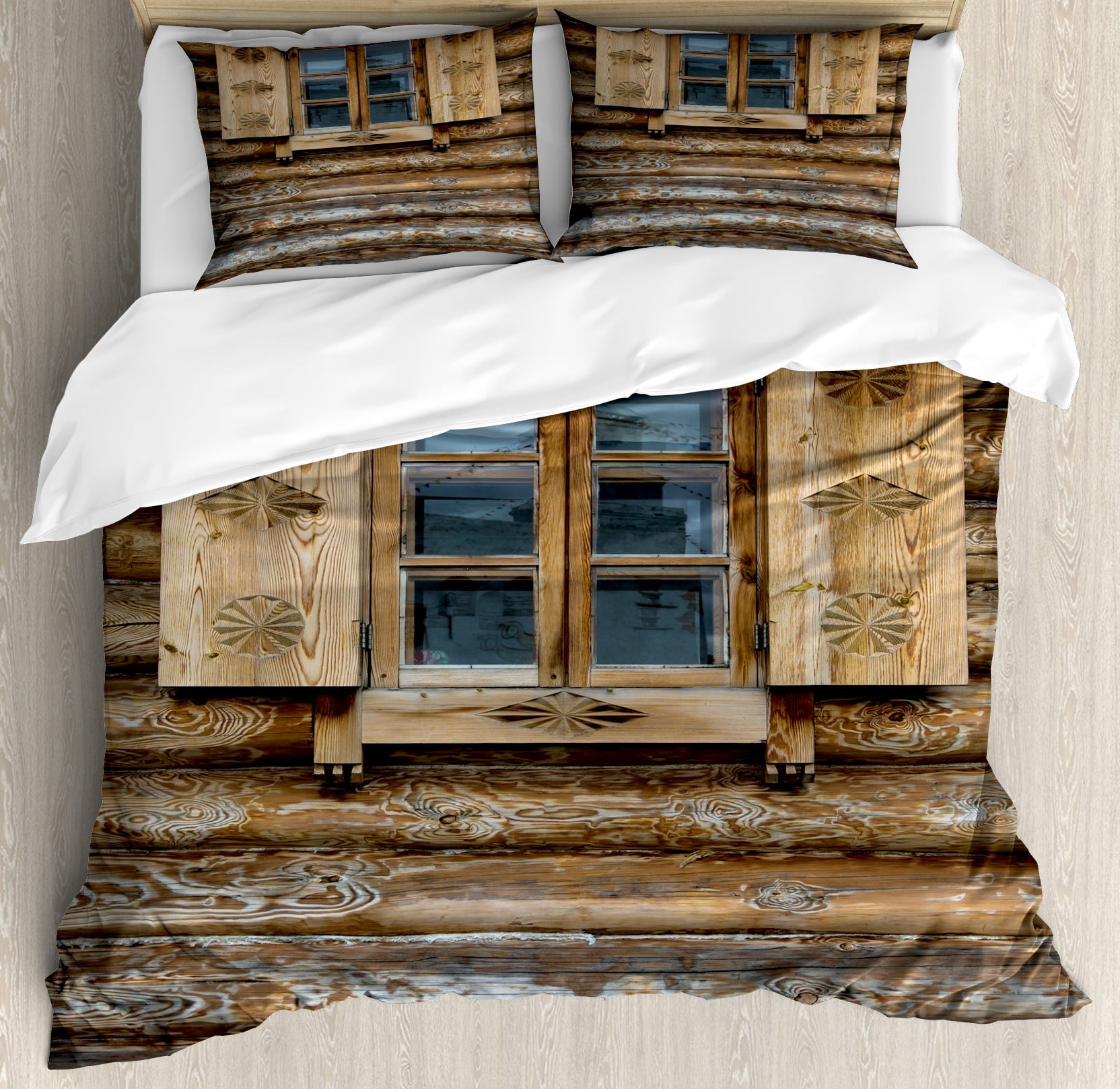 Shutters Duvet Cover Set, Windows Patterned on the Wall of the Old ...