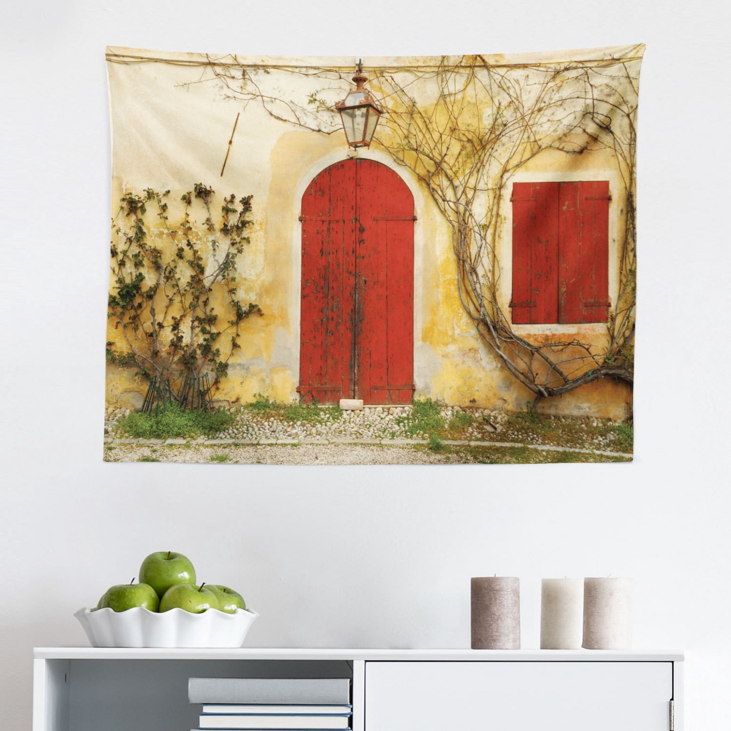 Shutters Tapestry, Wooden House with Shutter at Windows Fence Flower ...