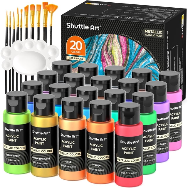 Shuttle Art 2 oz Multi-color Metallic Acrylic Craft Paint (24 Pieces ...