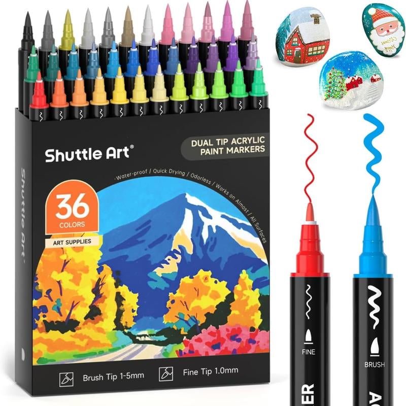 Shuttle Art 28/36/48/60-Color Acrylic Paint Markers - Dual Tip (Brush ...