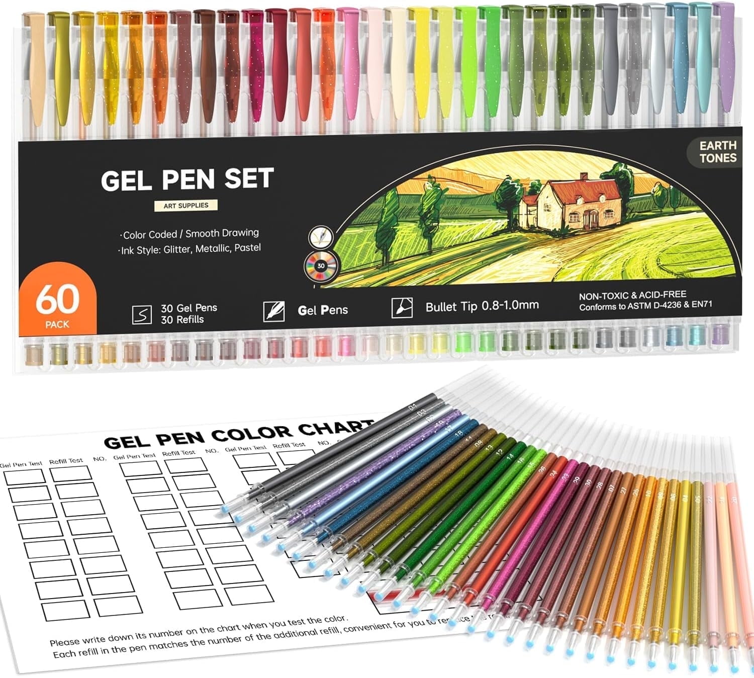 Shuttle Art 60 Pack Earth Tone Gel Pens, 30 Brown Earth Tone Gel Pens ...