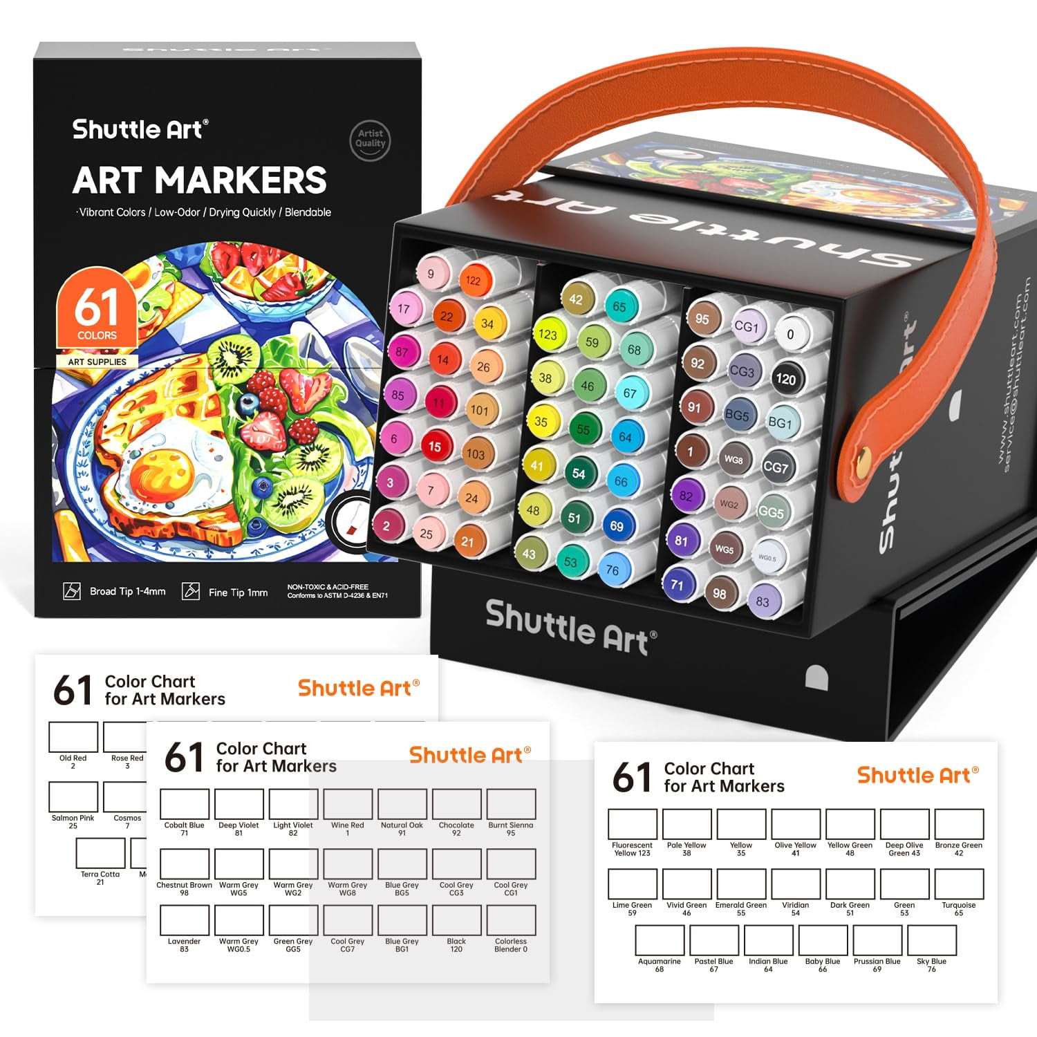 Shuttle Art 61 Colors Alcohol Markers, 60 Colors Dual Tip Art Marker ...