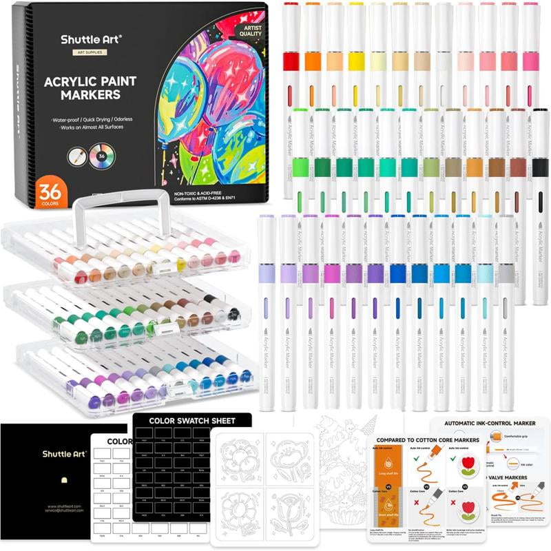 Shuttle Art Acrylic Marker 24/36/60 Color Set - Soft Tip Paint Pen DIY ...