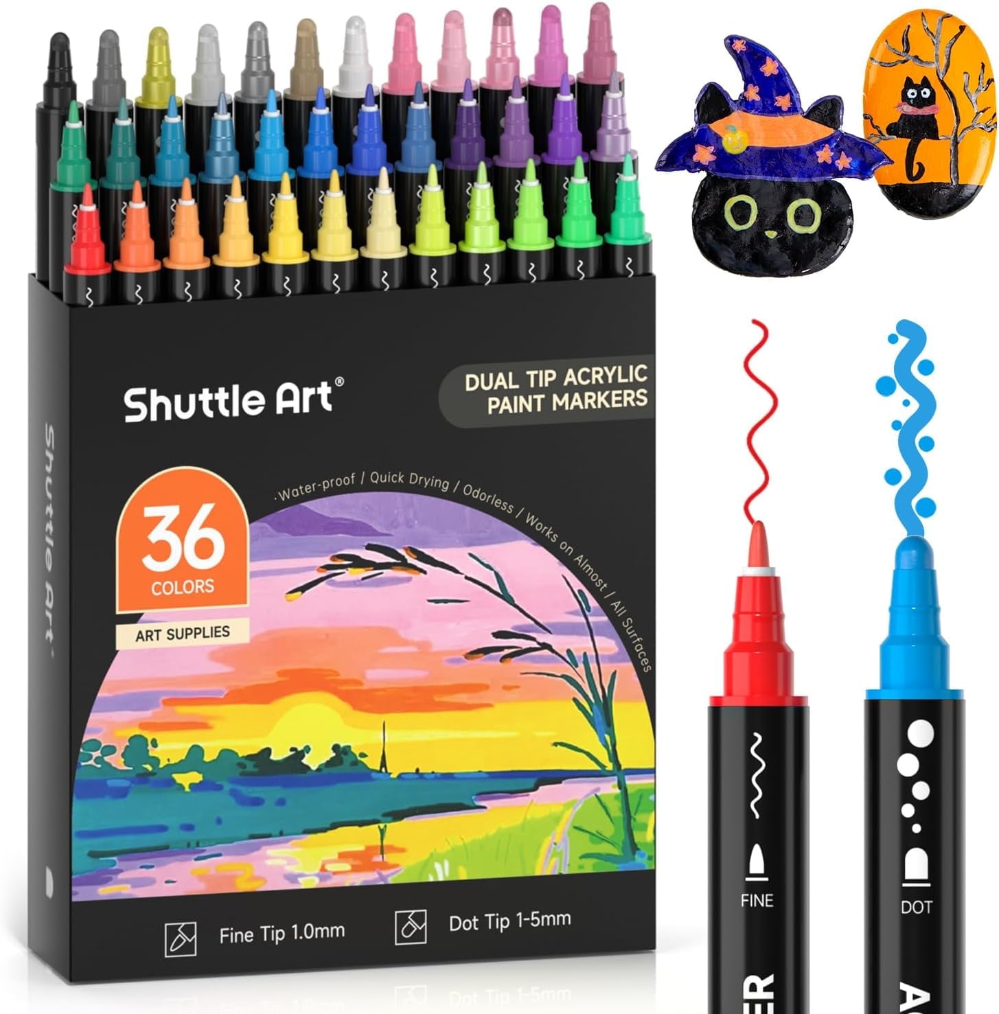 Shuttle Art Acrylic Paint Markers Set 36 Vibrant and Metallic Colors ...