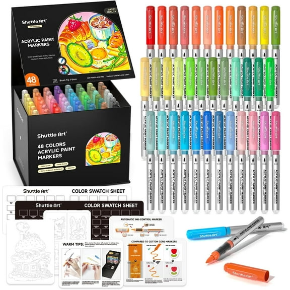Paint Markers Brush Tip, Water-Based No-Bleed Markers with Automatic ...