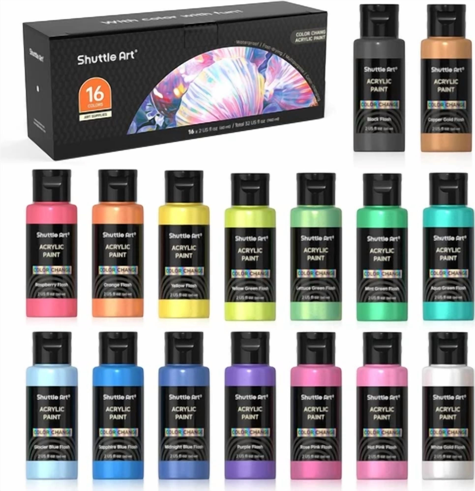 Shuttle Art Color Change Acrylic Paint Set, 16 Colors Chameleon Colors ...