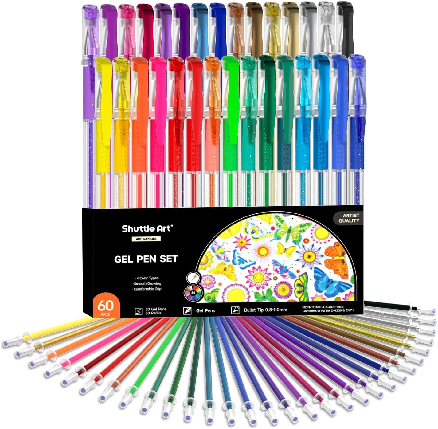 Shuttle Art 60 Pack Gel Pen Set with 30 Unique Colors and 30 Refills ...