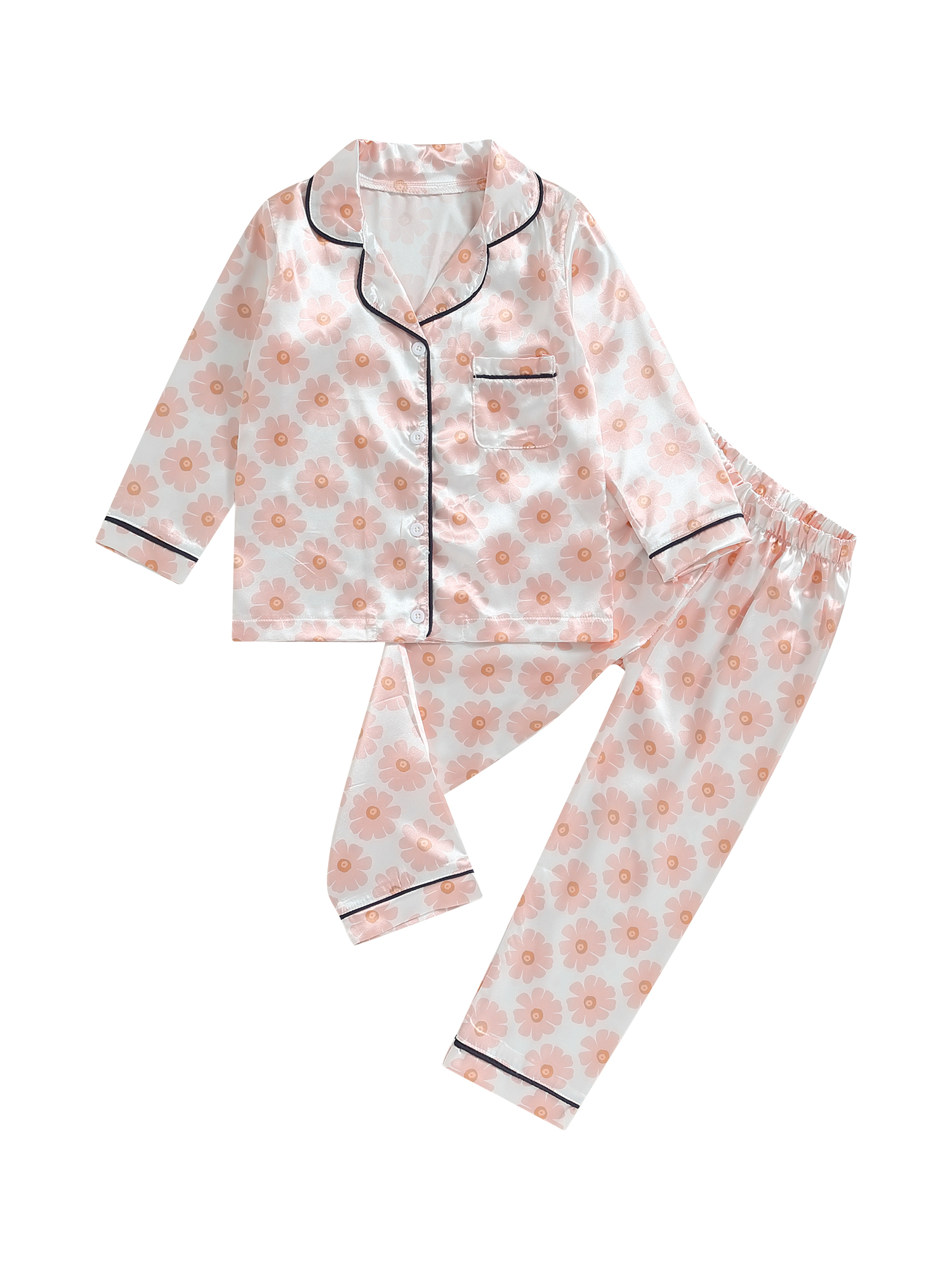 Shuttle tree 2-6Y Toddler Girls Floral Silky Pajamas Long Sleeve Button ...