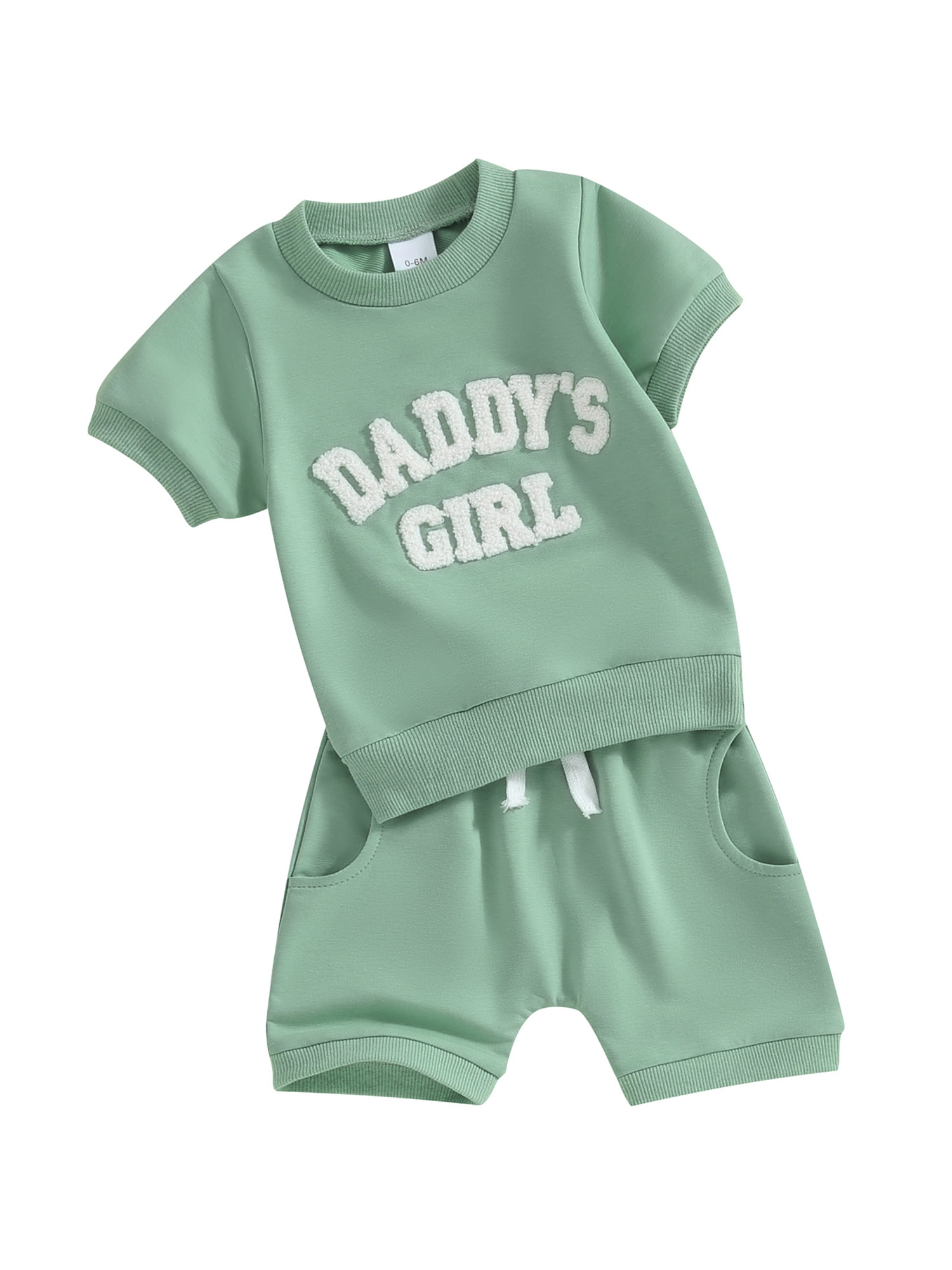 Shuttle tree Baby Girl 2Pcs Spring Outfits Fuzzy Letter Embroidery Short Sleeve Tops + Shorts ...