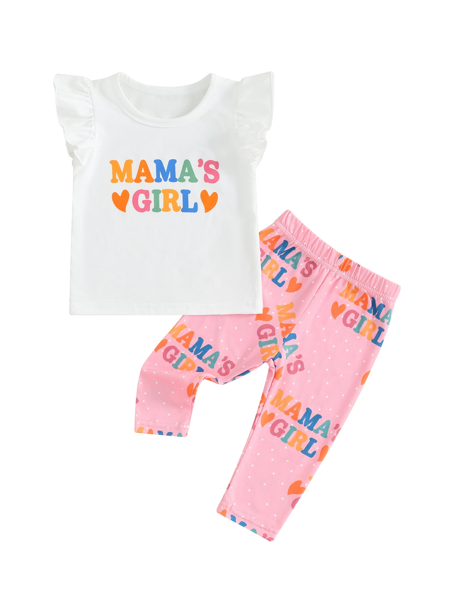 Shuttle tree Baby Girl 2Pcs Spring Outfits Short Sleeve T-Shirt + Cow Print Flare Pants Set ...