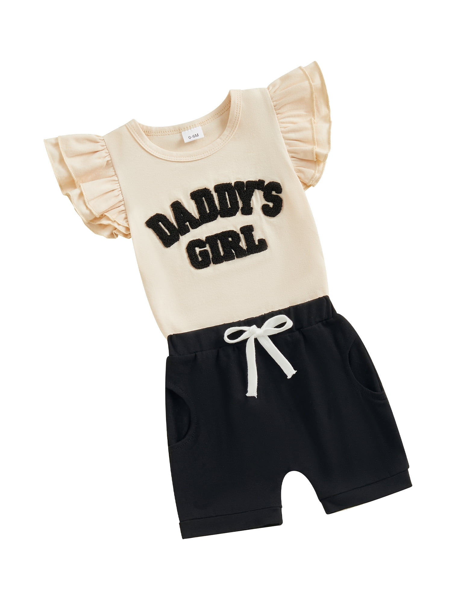 Shuttle tree Baby Girl 2Pcs Summer Outfits Fly Sleeve Letter Embroidery Tops + Shorts Set Infant ...