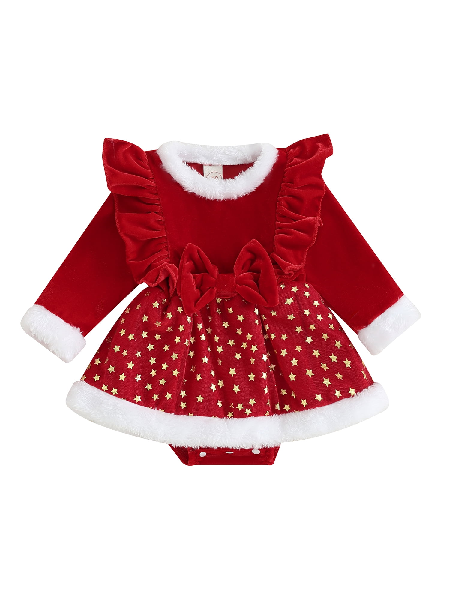 Shuttle tree Baby Girl Christmas Clothes Long Sleeve Ruffles Romper Dress Bodysuit with Headband ...