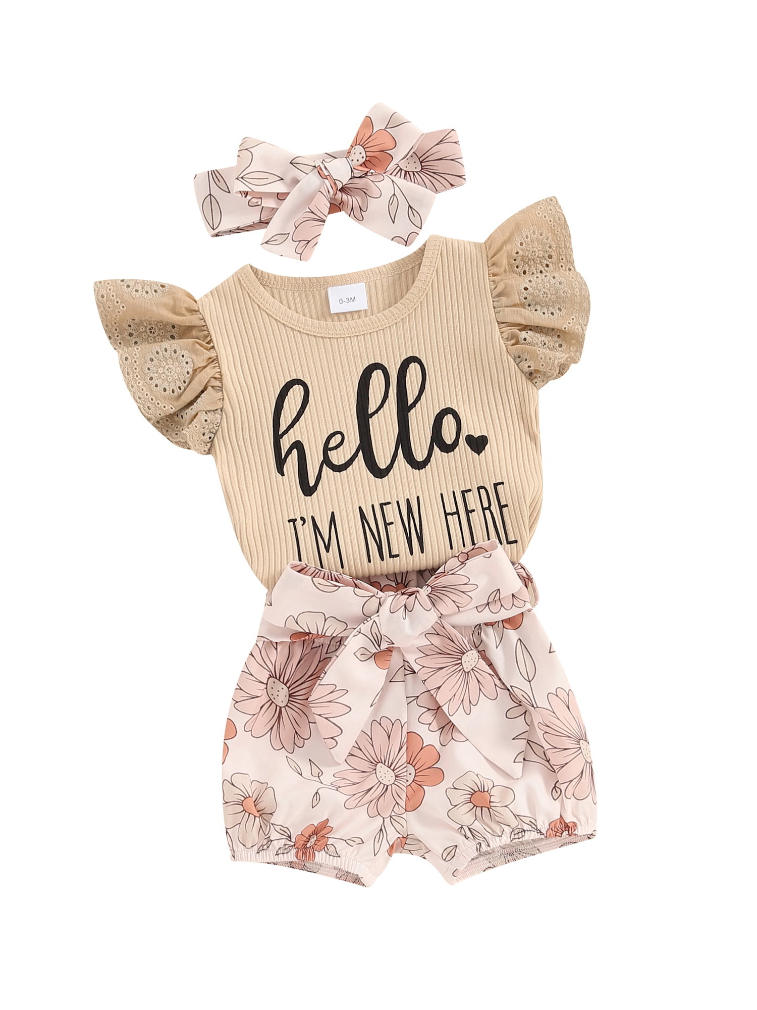 Shuttle tree Baby Girl Clothes Infant Summer Outfits Set Ruffle Sleeve Romper and Floral Shorts ...