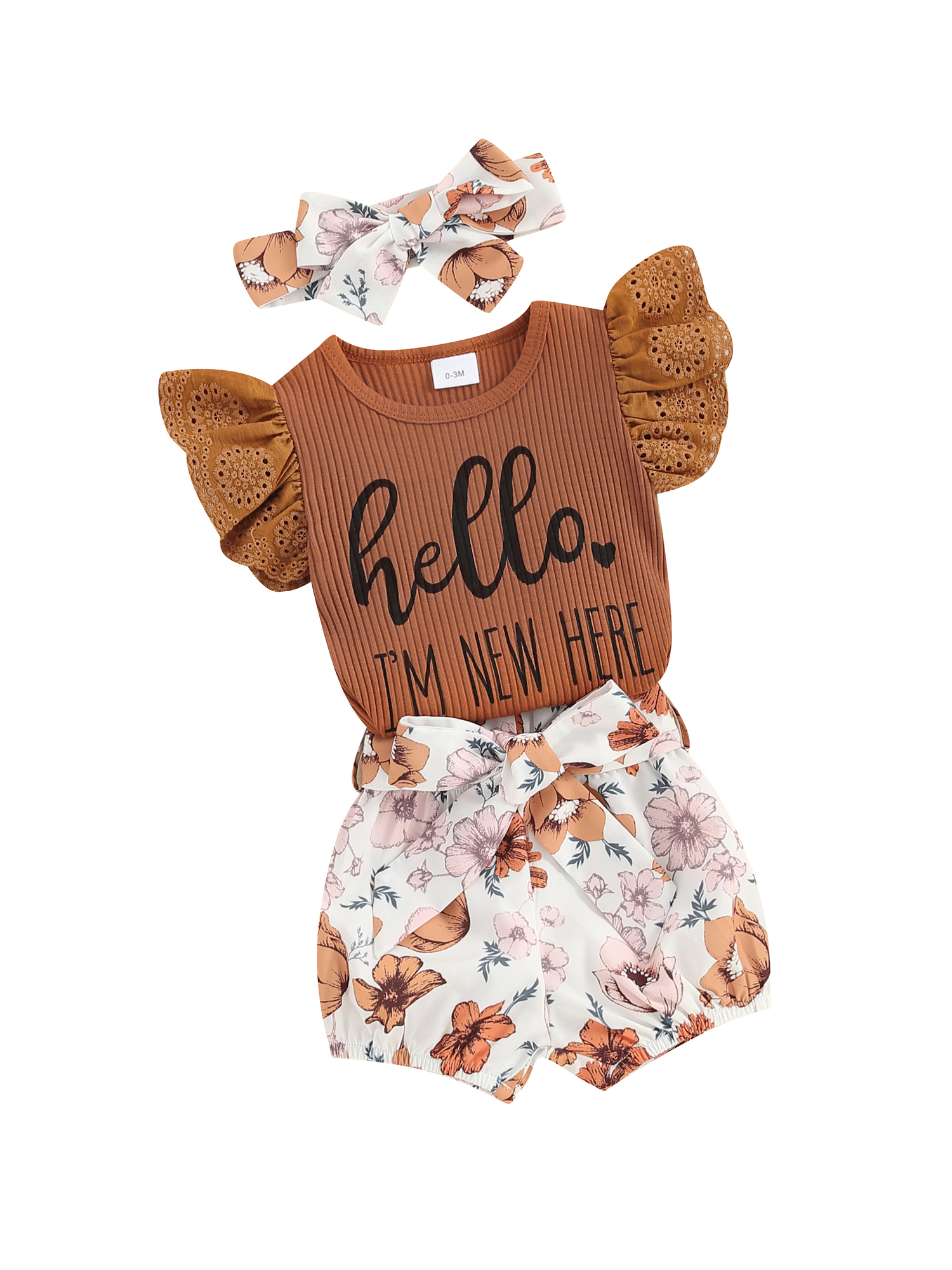 Shuttle tree Baby Girl Clothes Infant Summer Outfits Set Ruffle Sleeve Romper and Floral Shorts ...