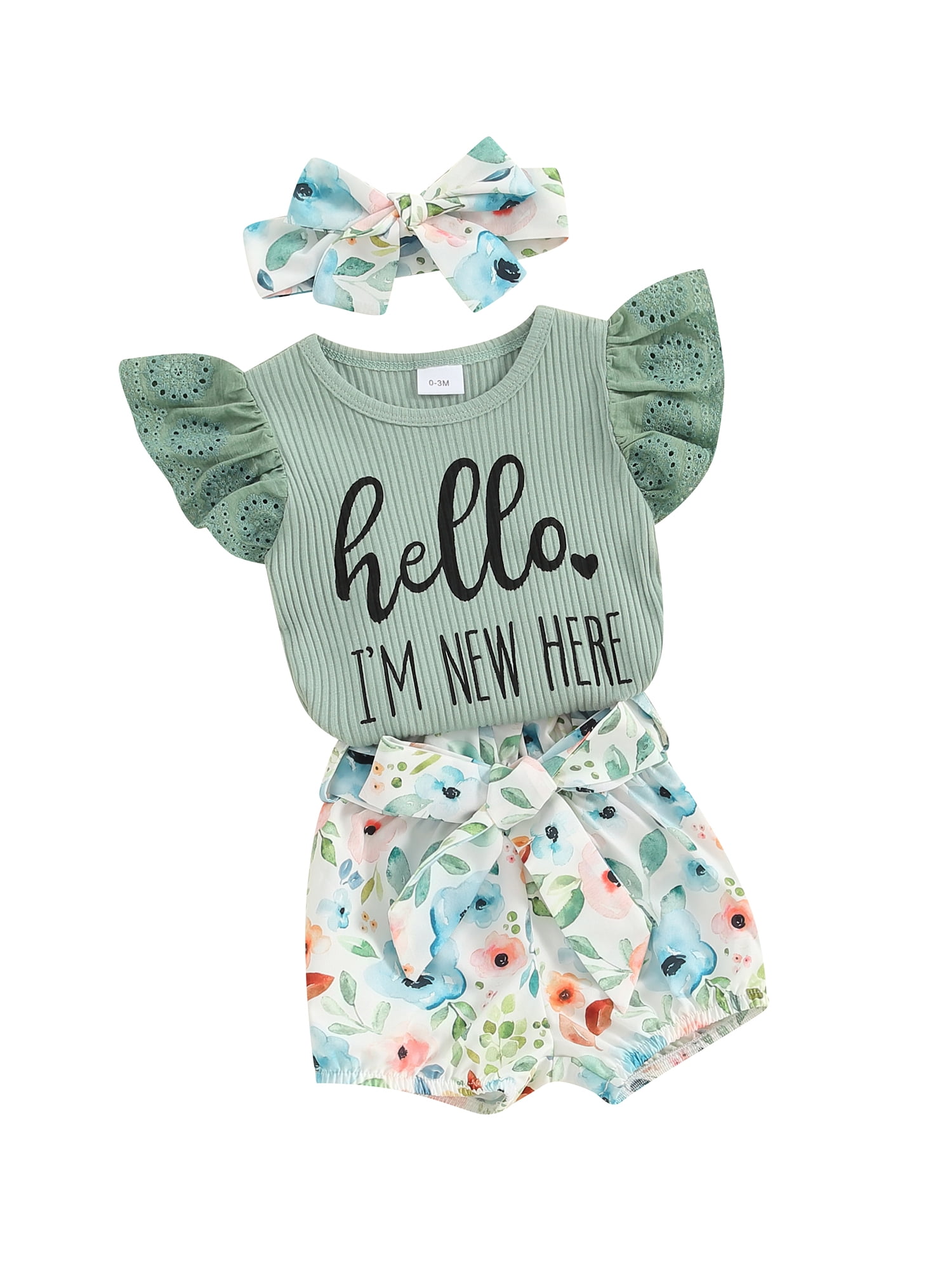 Shuttle tree Baby Girl Clothes Infant Summer Outfits Set Ruffle Sleeve Romper and Floral Shorts ...