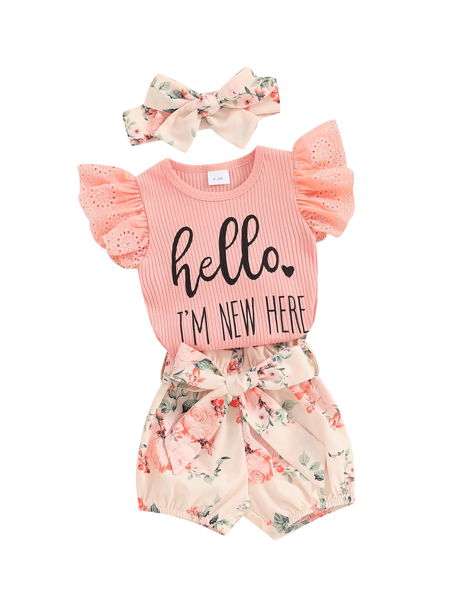 Shuttle tree Baby Girl Clothes Infant Summer Outfits Set Ruffle Sleeve Romper and Floral Shorts ...
